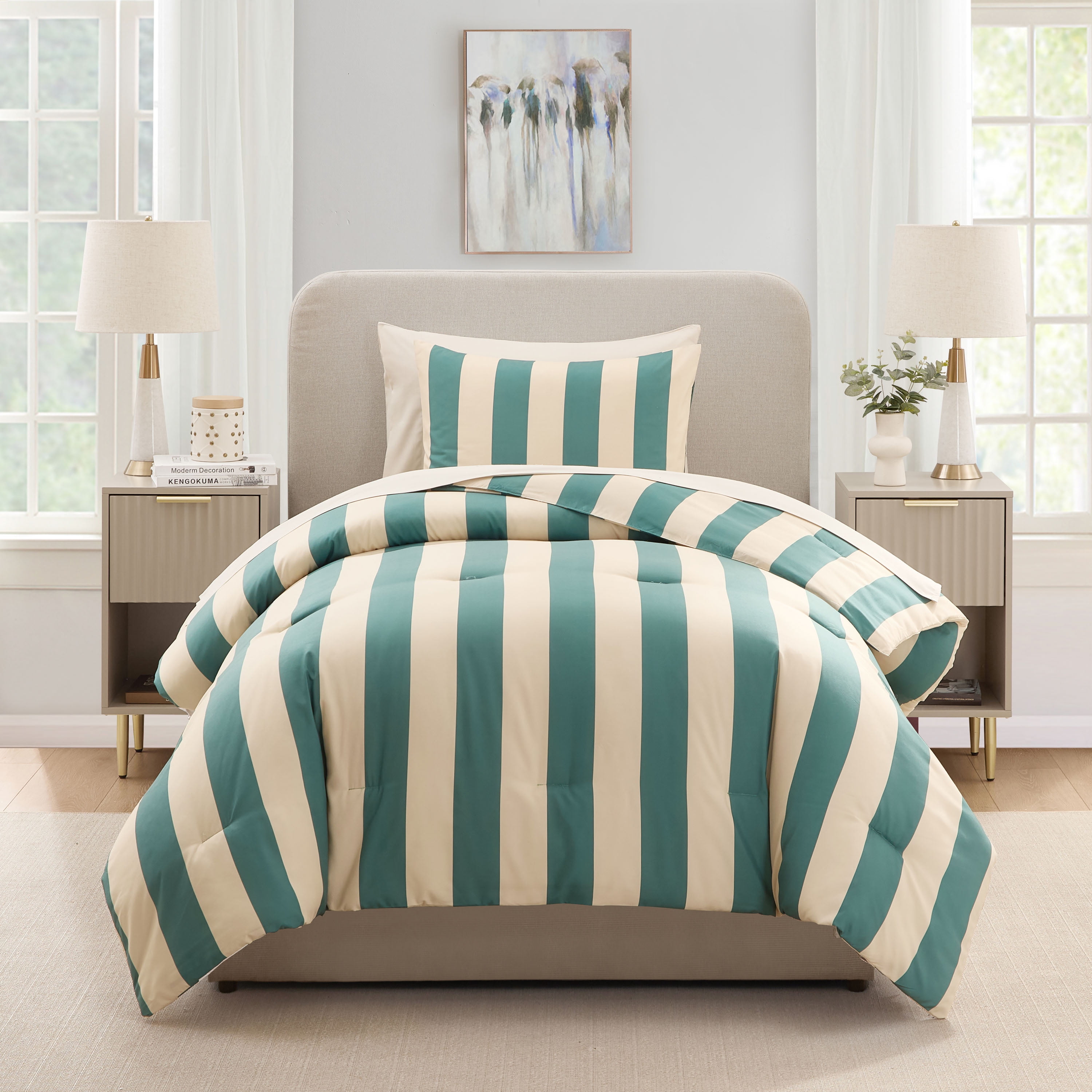 LammaLoe Twin XL Comforter Sets, 5 Piece Striped Bed in a Bag, Dorm ...