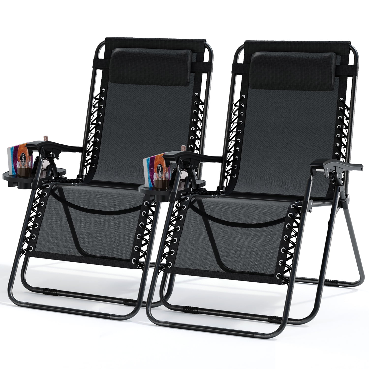 LammaLoe Zero Gravity Chair Set of 2, Outdoor Lounge Chairs with Cup ...