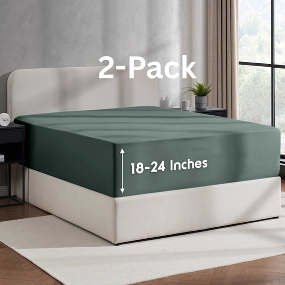 Lammaloe 2 Pack Extra Deep Pocket Queen Fitted Sheet Only, Fits 18" to ...