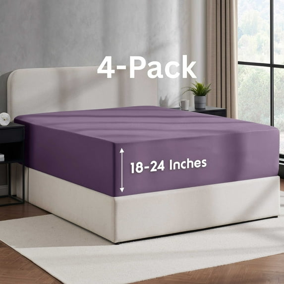 Lammaloe 4 Pack Extra Deep Pocket Full Size Fitted Sheet Only, Fits 18 ...
