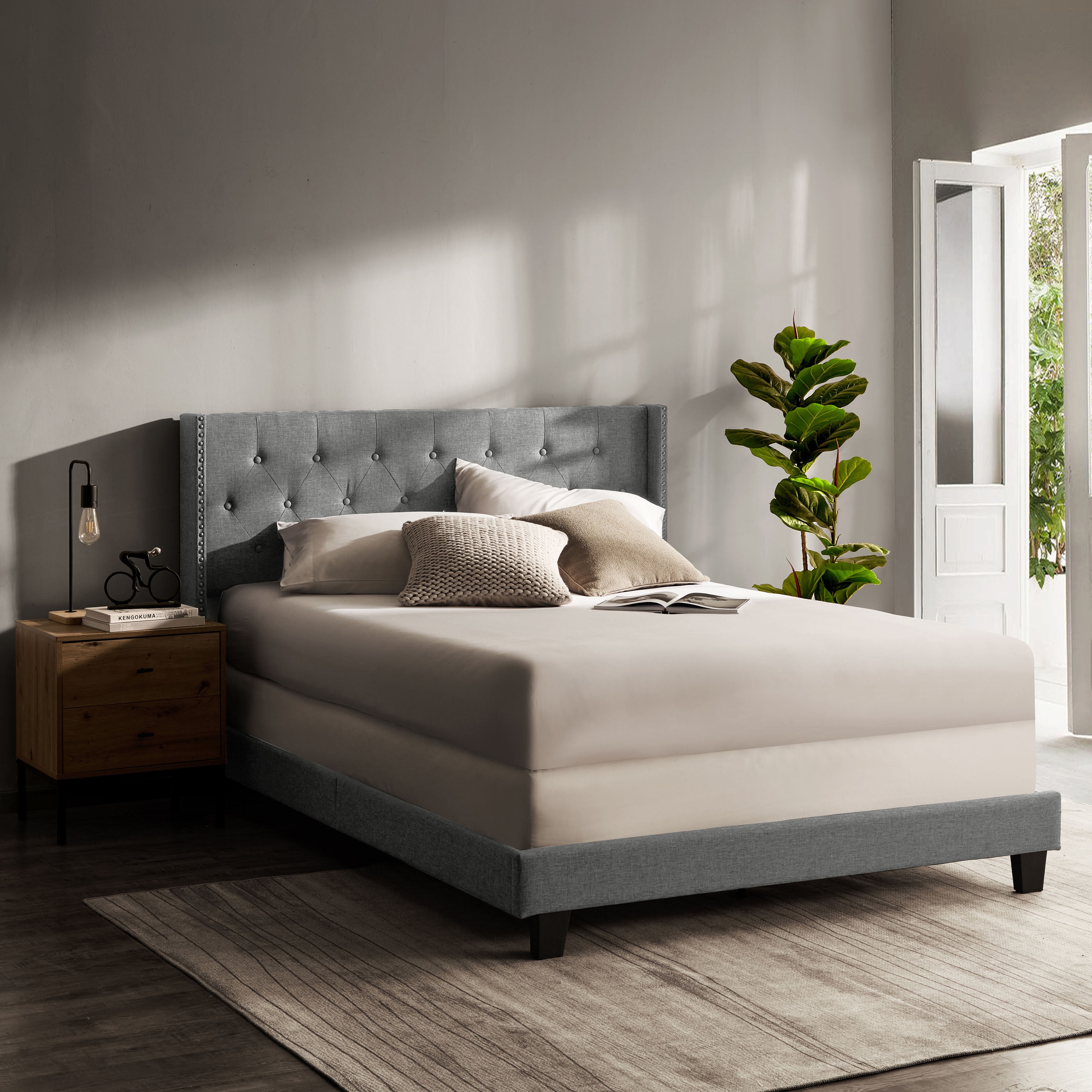 Lammaloe Queen Size Platform Bed Frame with Wingback Diamond ...