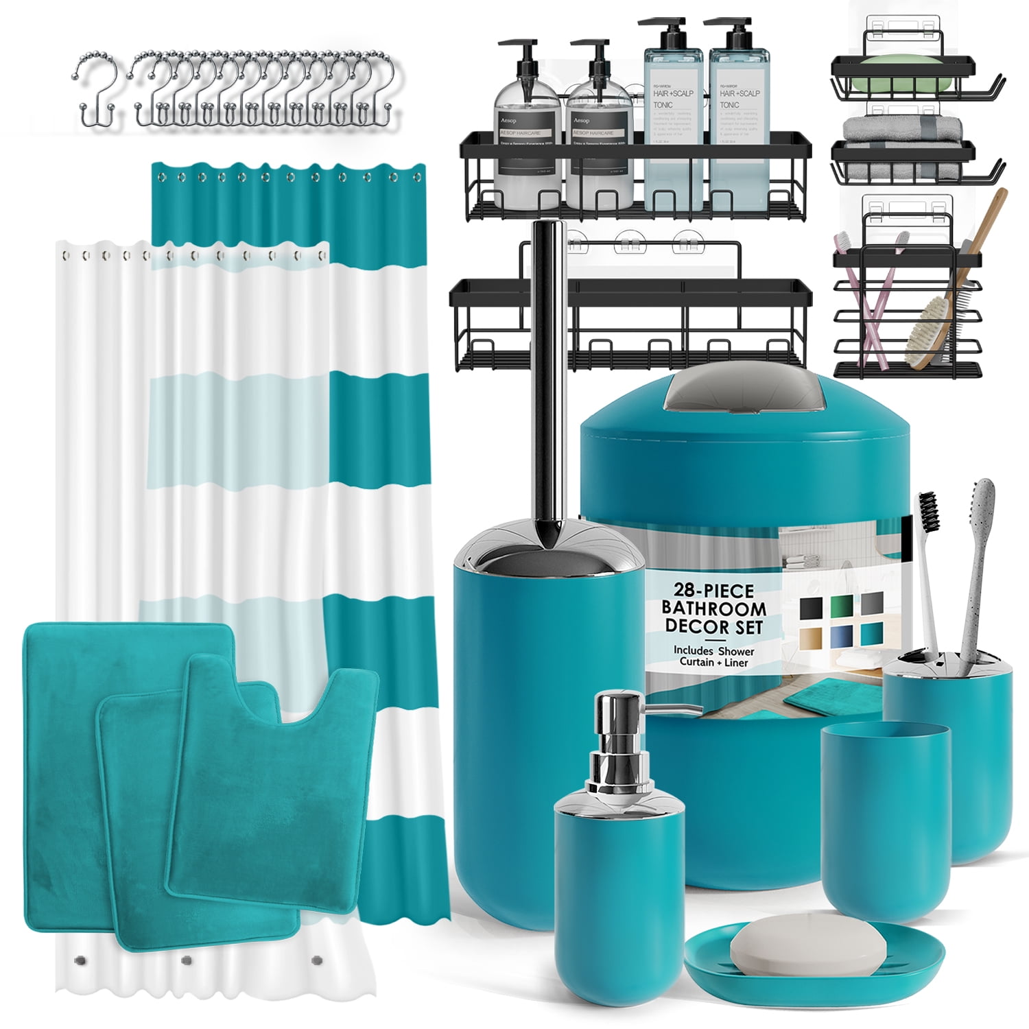 Lammaloe Teal Bathroom Accessories Sets and Shower Caddy for Bathroom ...