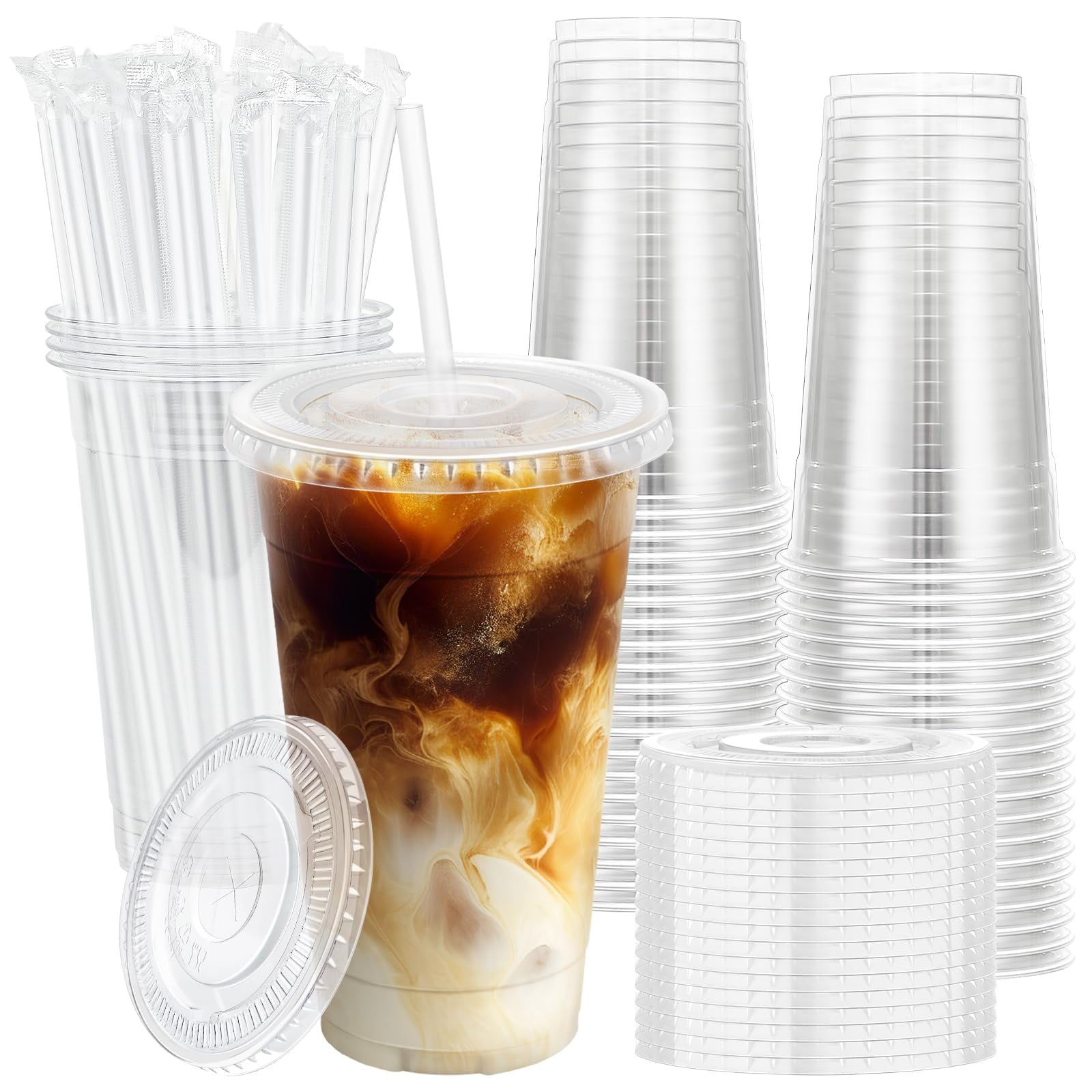 Lamosi 100 Pack 20 BDF32 OZ Clear Plastic Cups with Lids and Straws ...