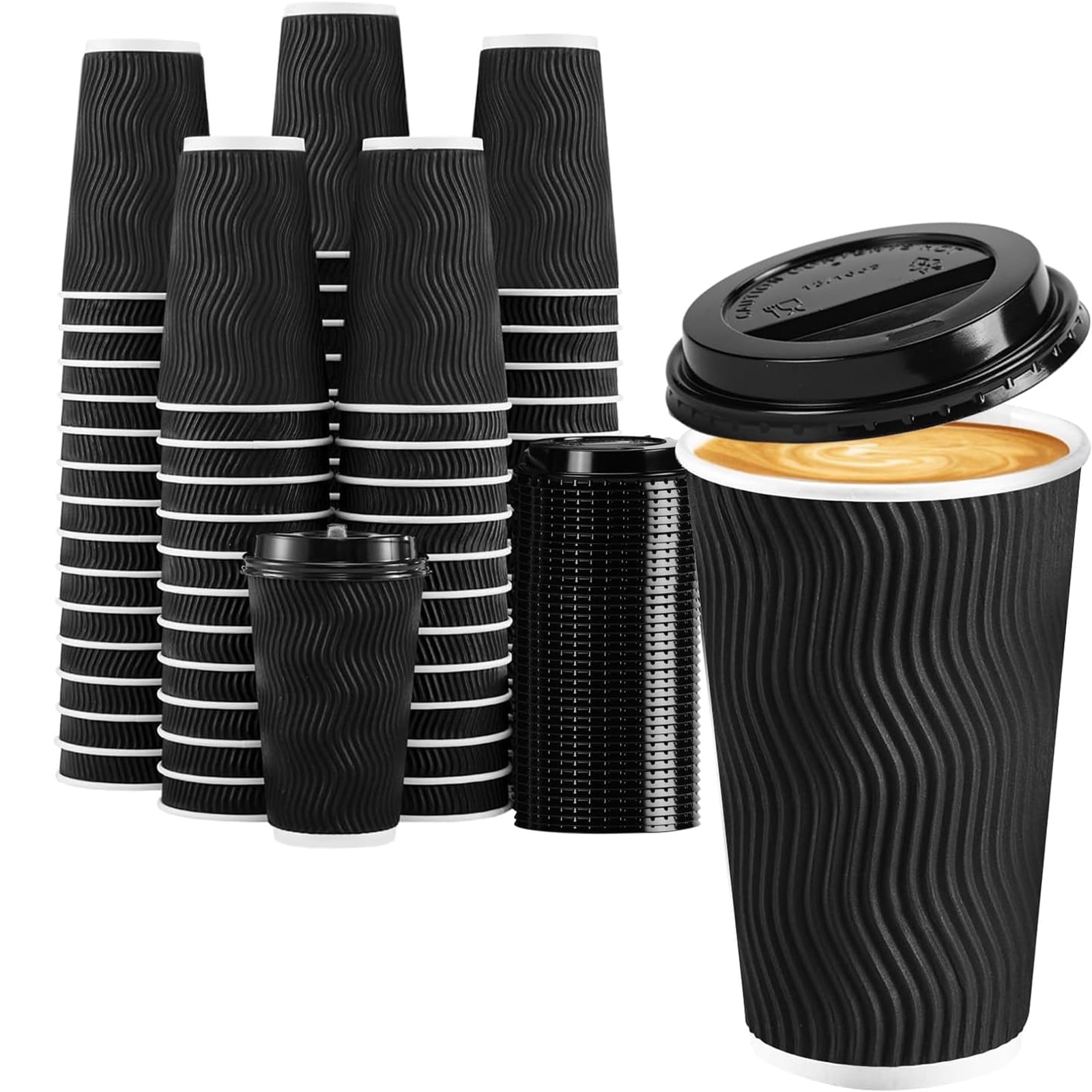 Lamosi 16 oz Paper Cups with Lids,Disposable Insulated To Go Cup,Ripple ...