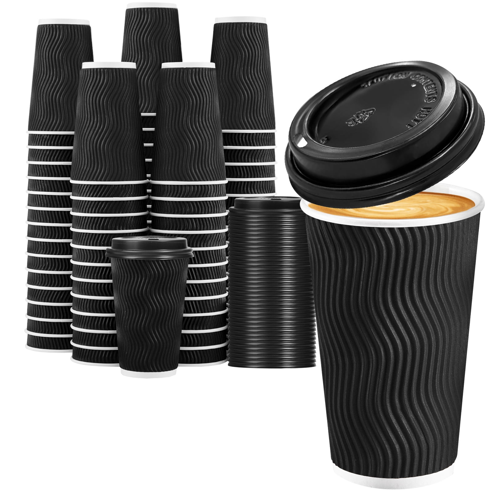 Lamosi 16 oz Paper Cups with Lids,Disposable Insulated To Go Cup,Ripple ...