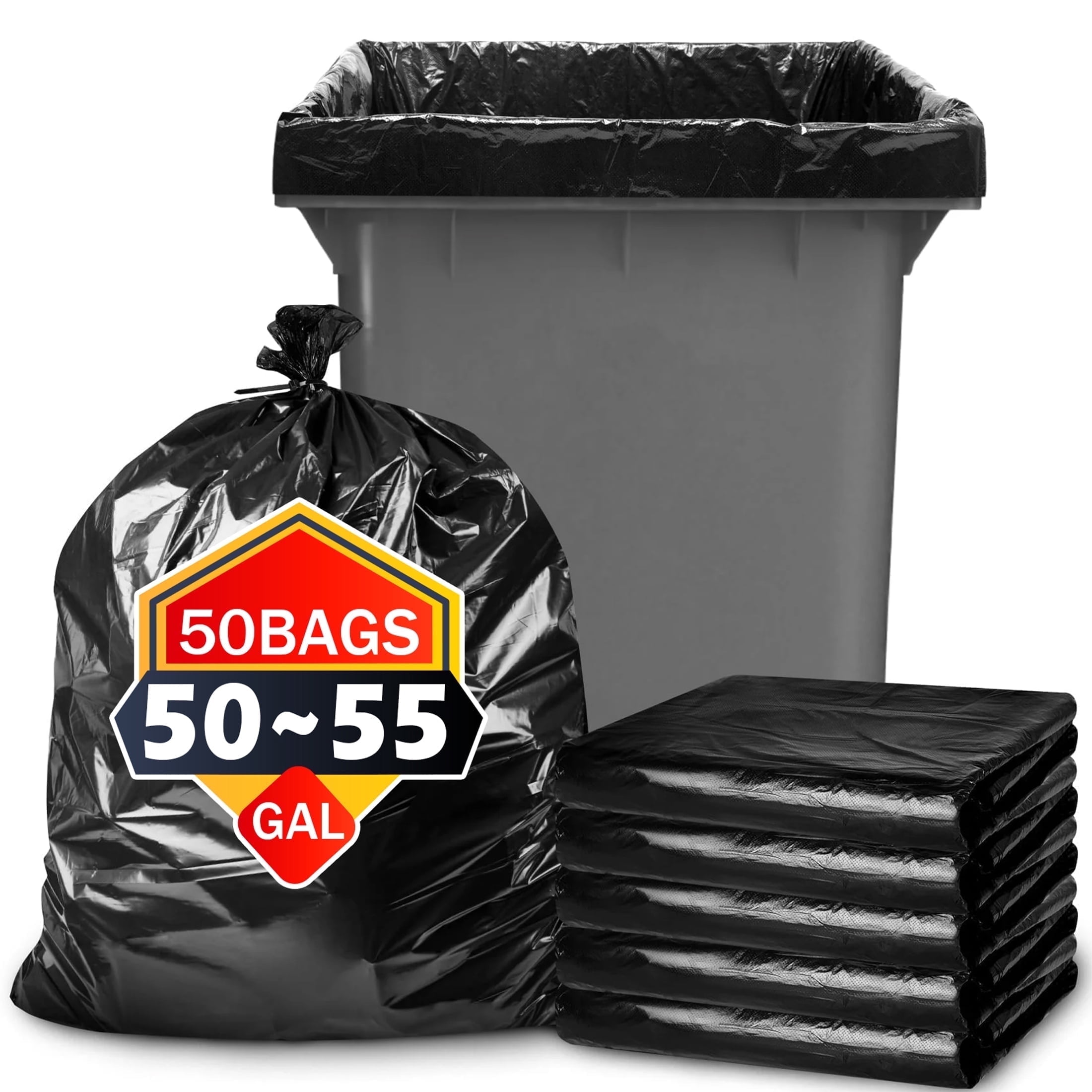 Lamosi 50-55 Gallon Large Trash Bags Heavy Duty Outdoor Waste Lawn Leaf ...