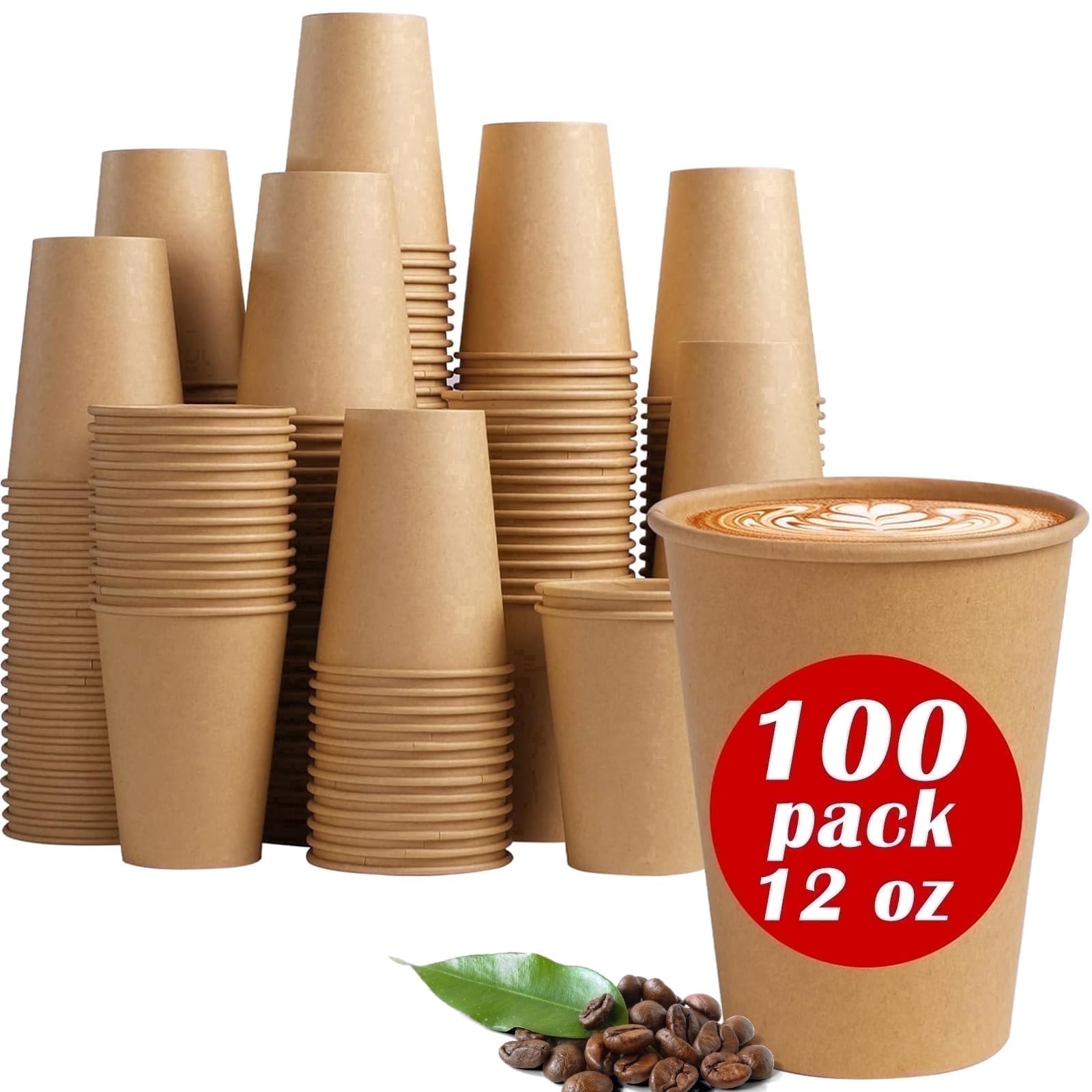 Lamosi Disposable Paper Cups, 12 oz Kraft Hot Cups, 100 Count - Walmart.com