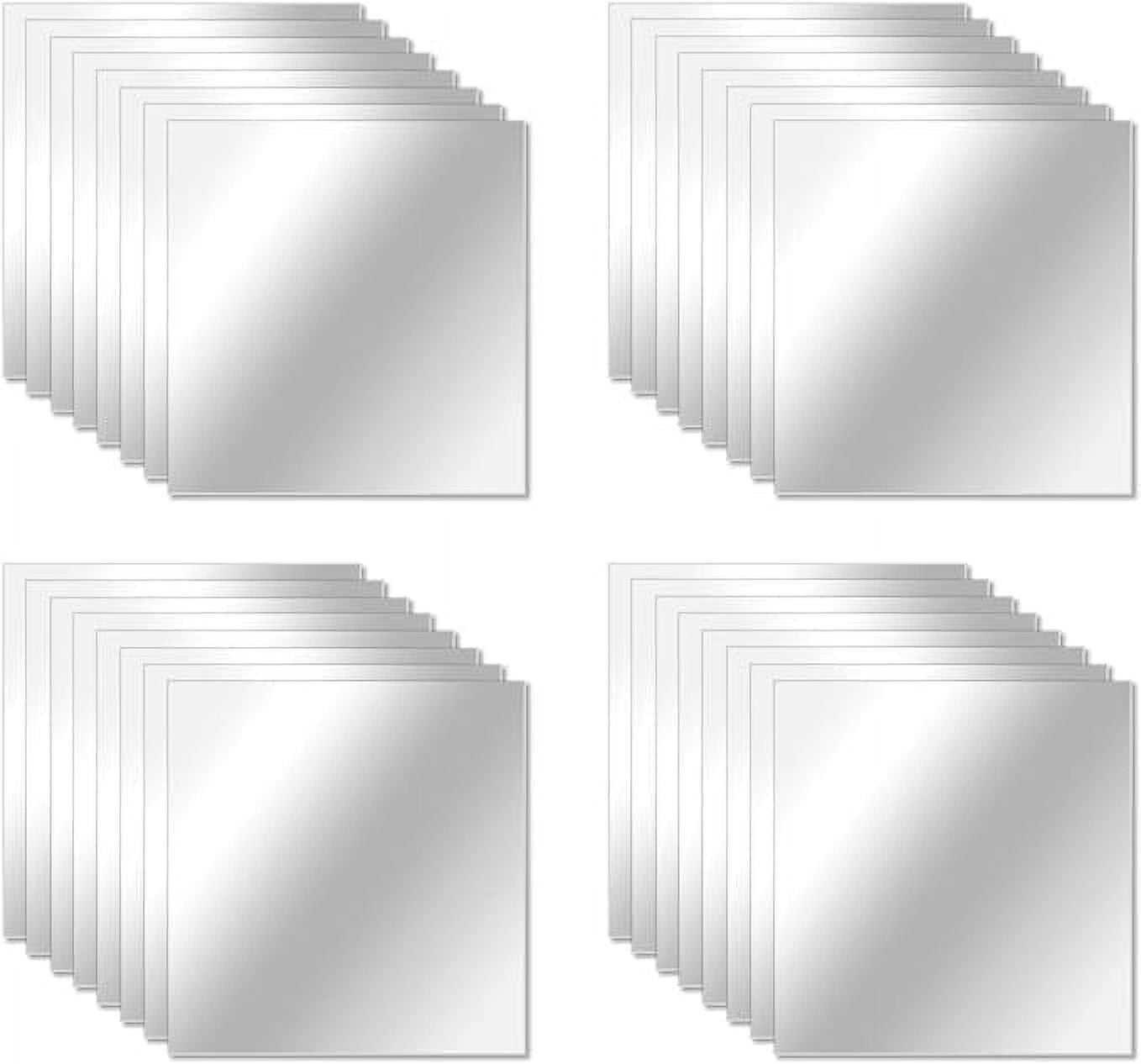 Lamoutor 32 Pieces Flexible Mirror Sheets Square Mirror Tiles Self Adhesive Mirror Wall Stickers