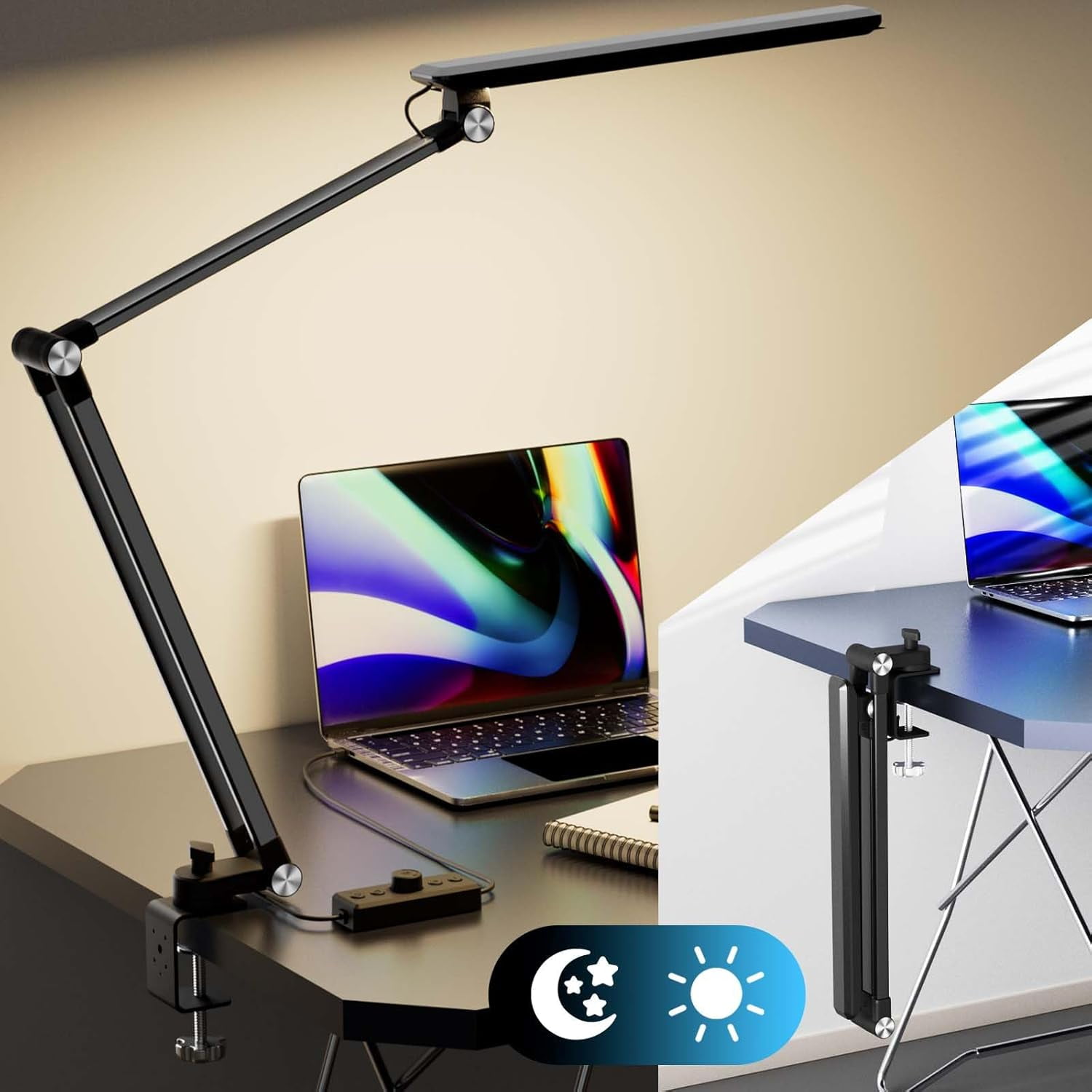 Lamp with Clamp-1000 Lumens,Knob Stepless Adjusts Brightness&8 Color ...