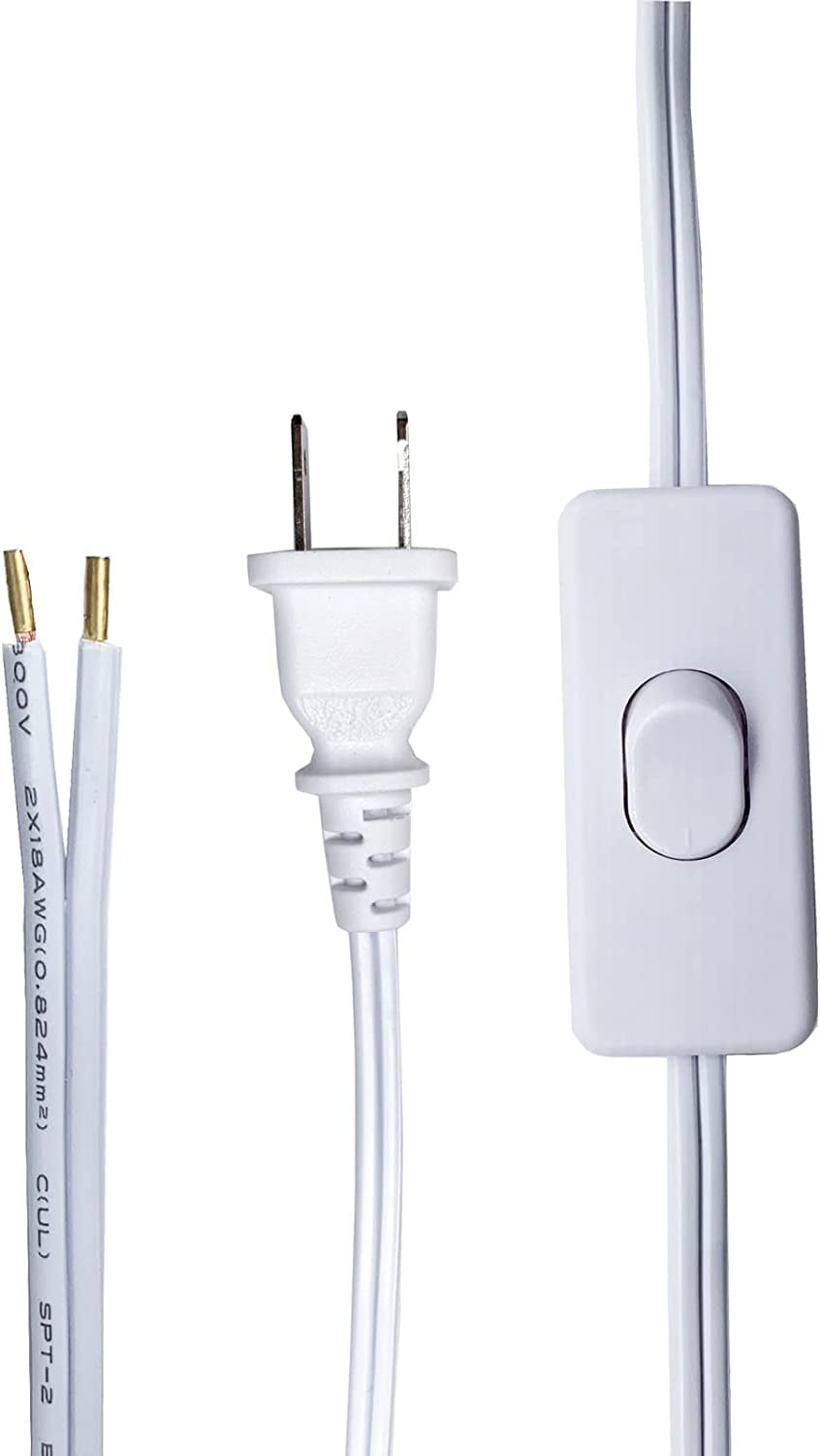 Lamp Cord With Switch Plug, 2 Prong Extension Cord 6 Feet, White Lamp ...