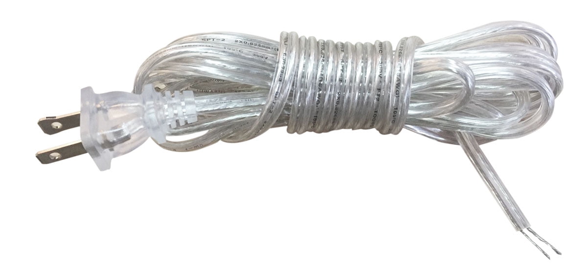 Lamp Cord with Molded Plug, Stripped Ends Ready for Wiring, 8 ft long ...