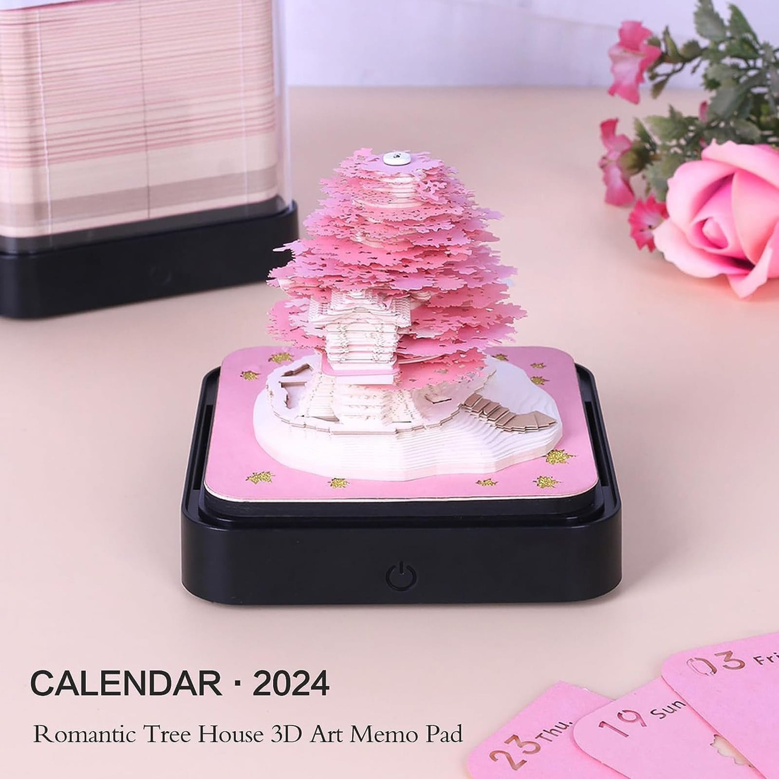 Lamp Desk Calendar 2024 Calendar 3D Paper Notepad Art Cherry Tree ...