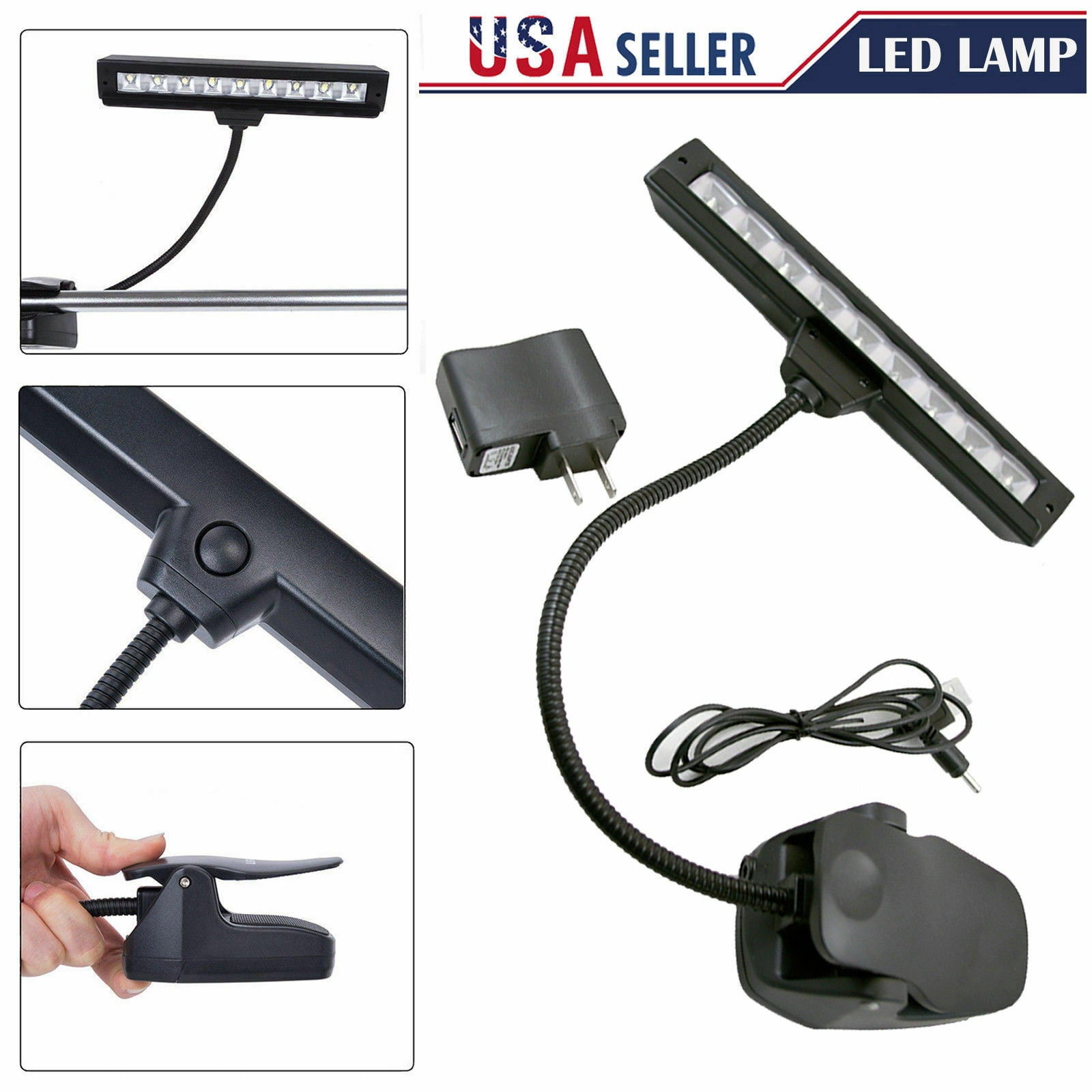 Lamp Light Black Flexible 9 LEDs Clip-On Orchestra Music Stand With ...