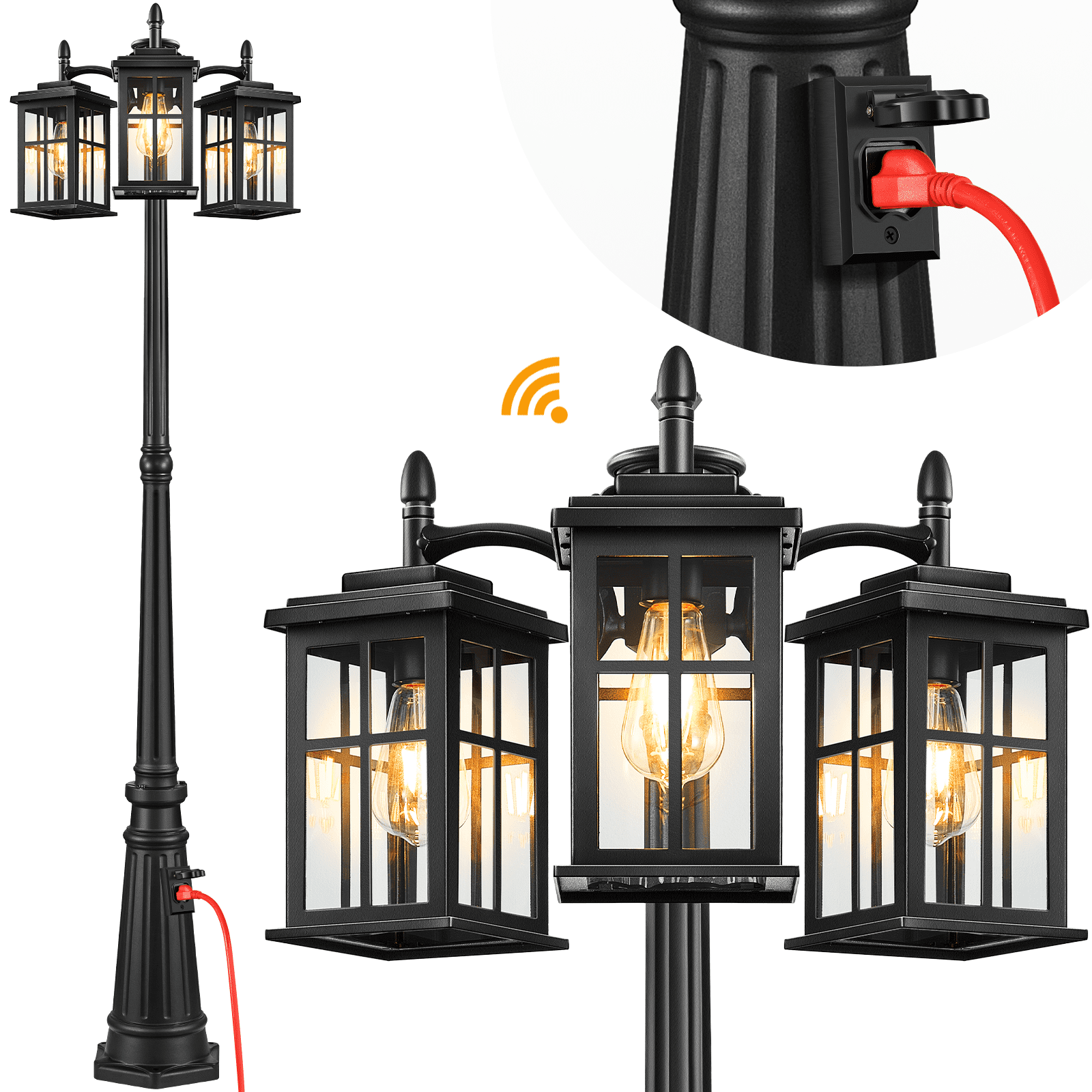Lamp Posts Outdoor Lighting with Outlet, Dusk to Dawn Outdoor Lamp Post ...