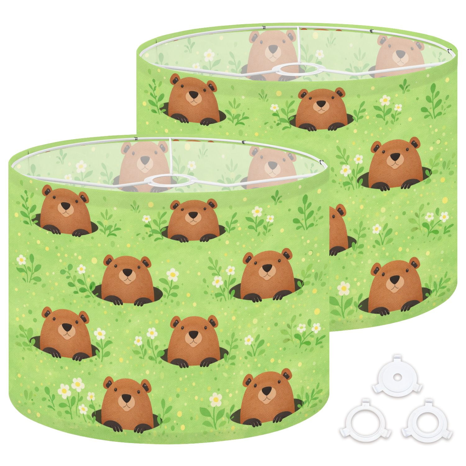 Lamp Shades Set of 2 Cute Cartoon Bears Popping Out Holes Green Grass ...
