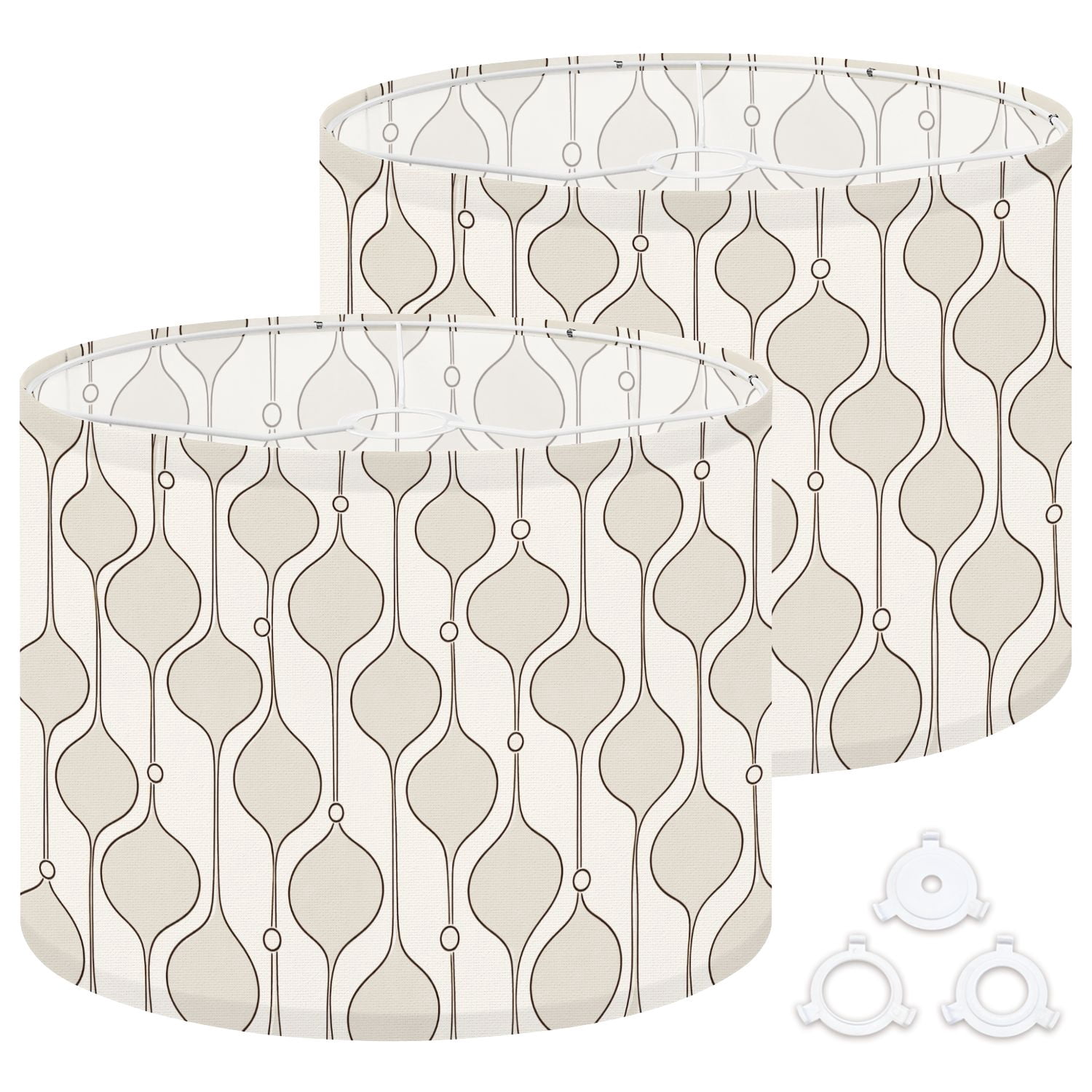 Lamp Shades Set of 2 Easy Assembly Abstract Geometric Line Beige Brown ...