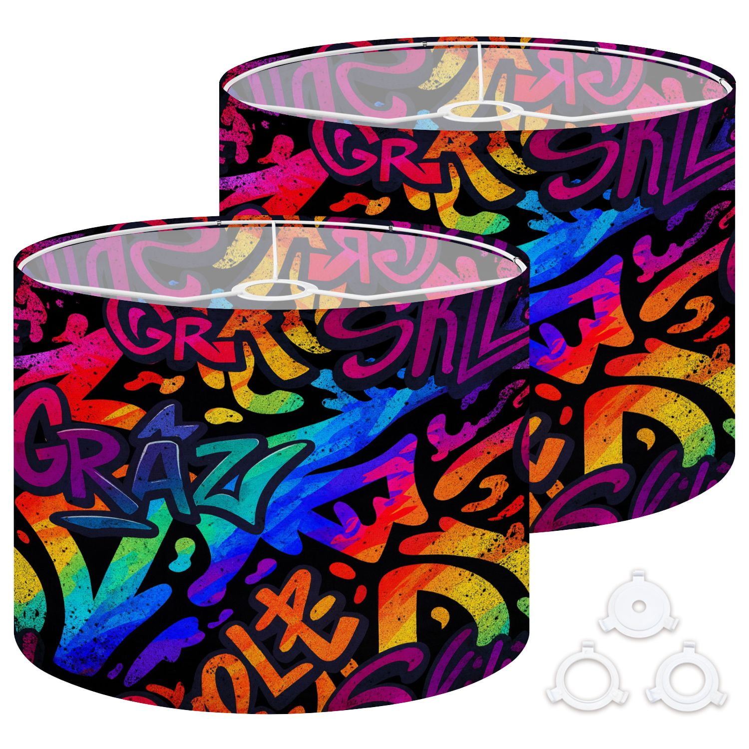 Lamp Shades Set of 2 Easy Assembly Abstract bright graffiti bricks ...