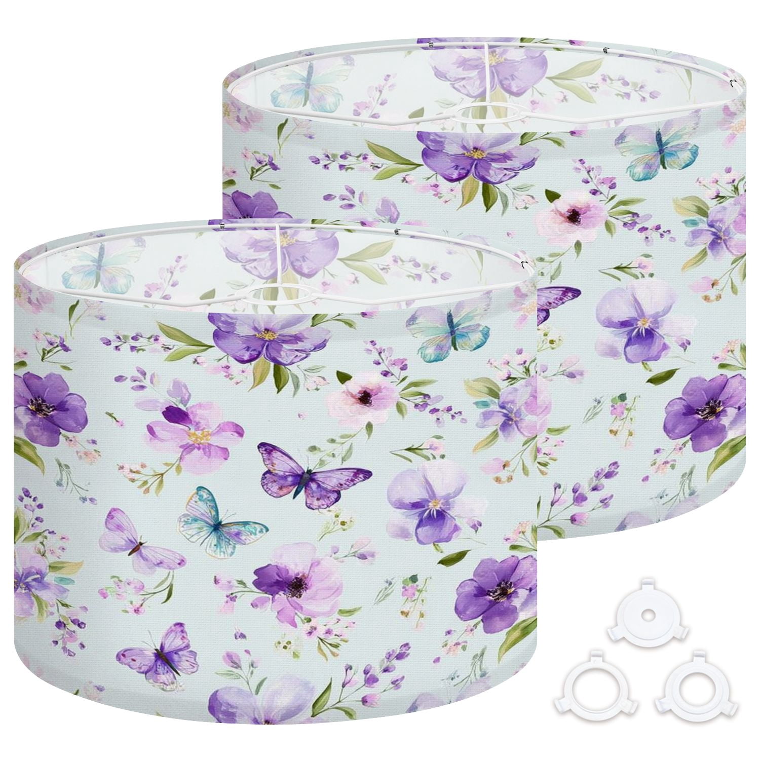 Lamp Shades Set of 2 Easy Assembly Blooming Flowers Butterflies ...
