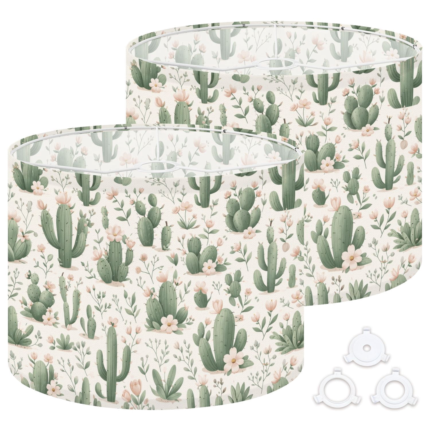 Lamp Shades Set of 2 Easy Assembly Cactus Floral Seamless Green ...