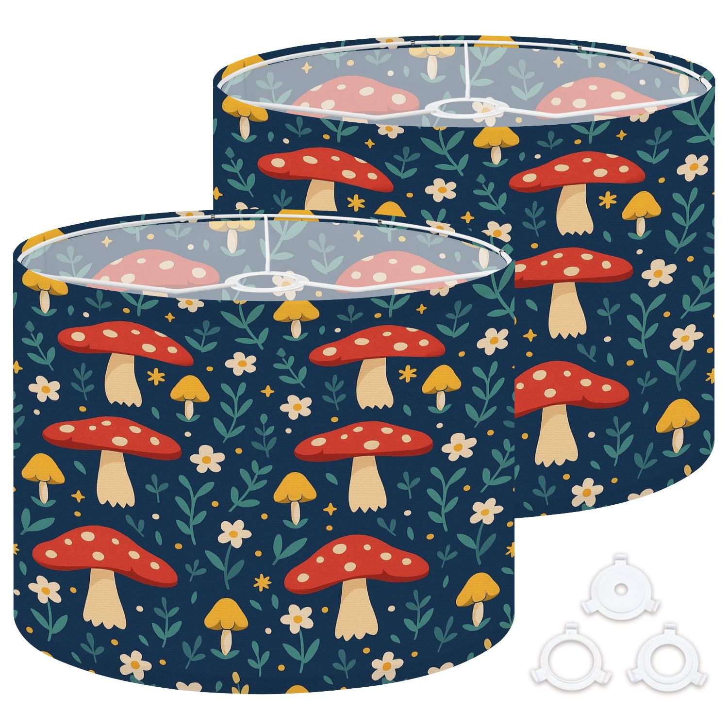 Lamp Shades Set of 2 Easy Assembly Cottagecore colorful mushrooms herbs ...
