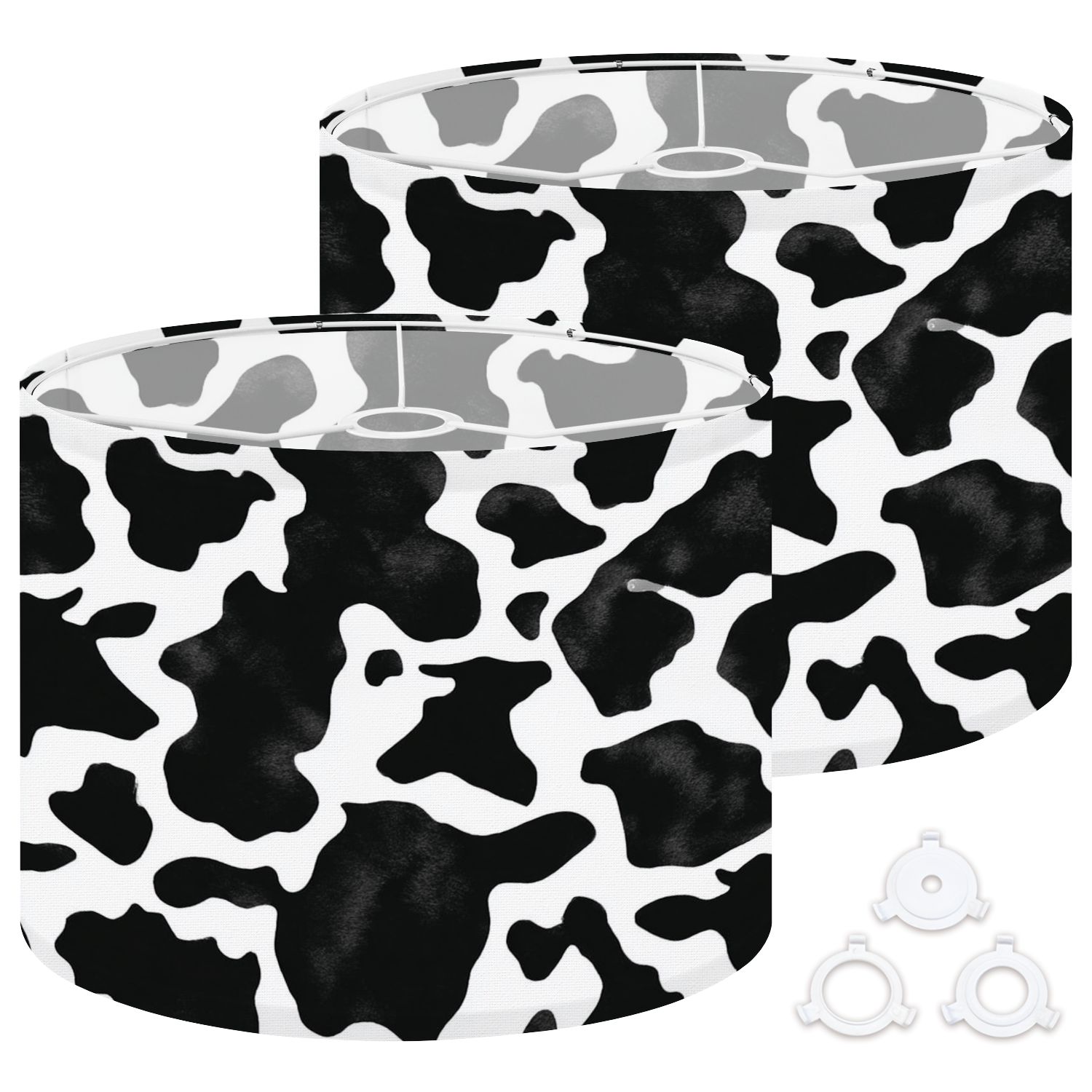 Lamp Shades Set of 2 Easy Assembly Cow skin texture black white spot ...