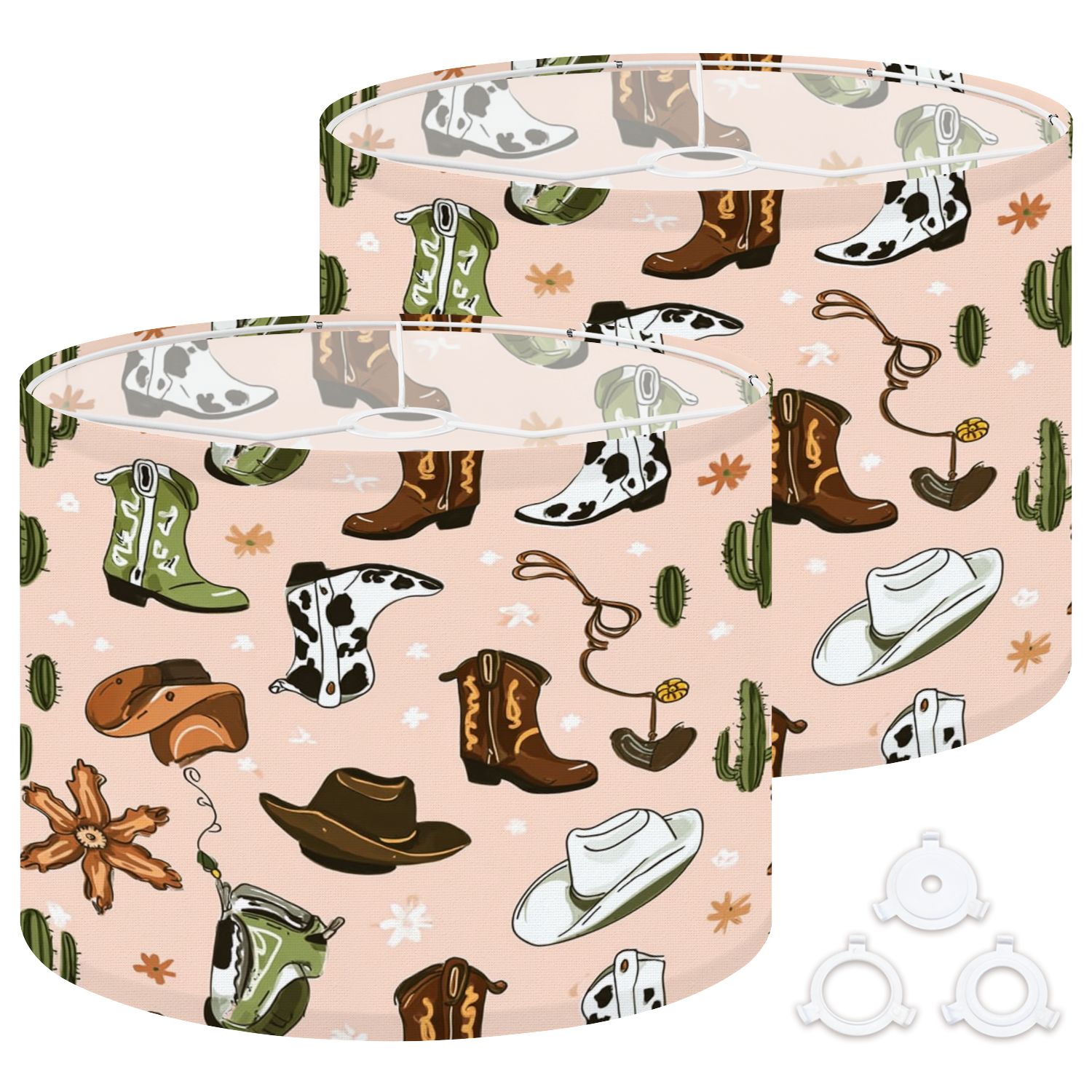 Lamp Shades Set of 2 Easy Assembly Cowboy boots hats revolvers ...