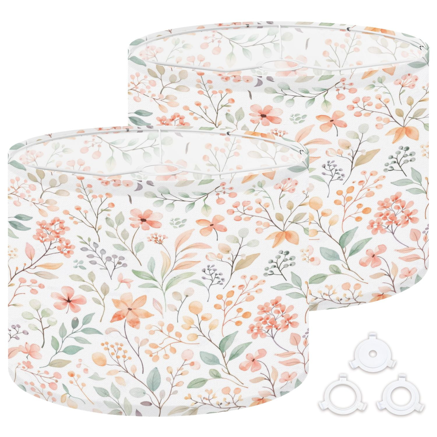 Lamp Shades Set of 2 Easy Assembly Floral Botanical Pastel Watercolor ...