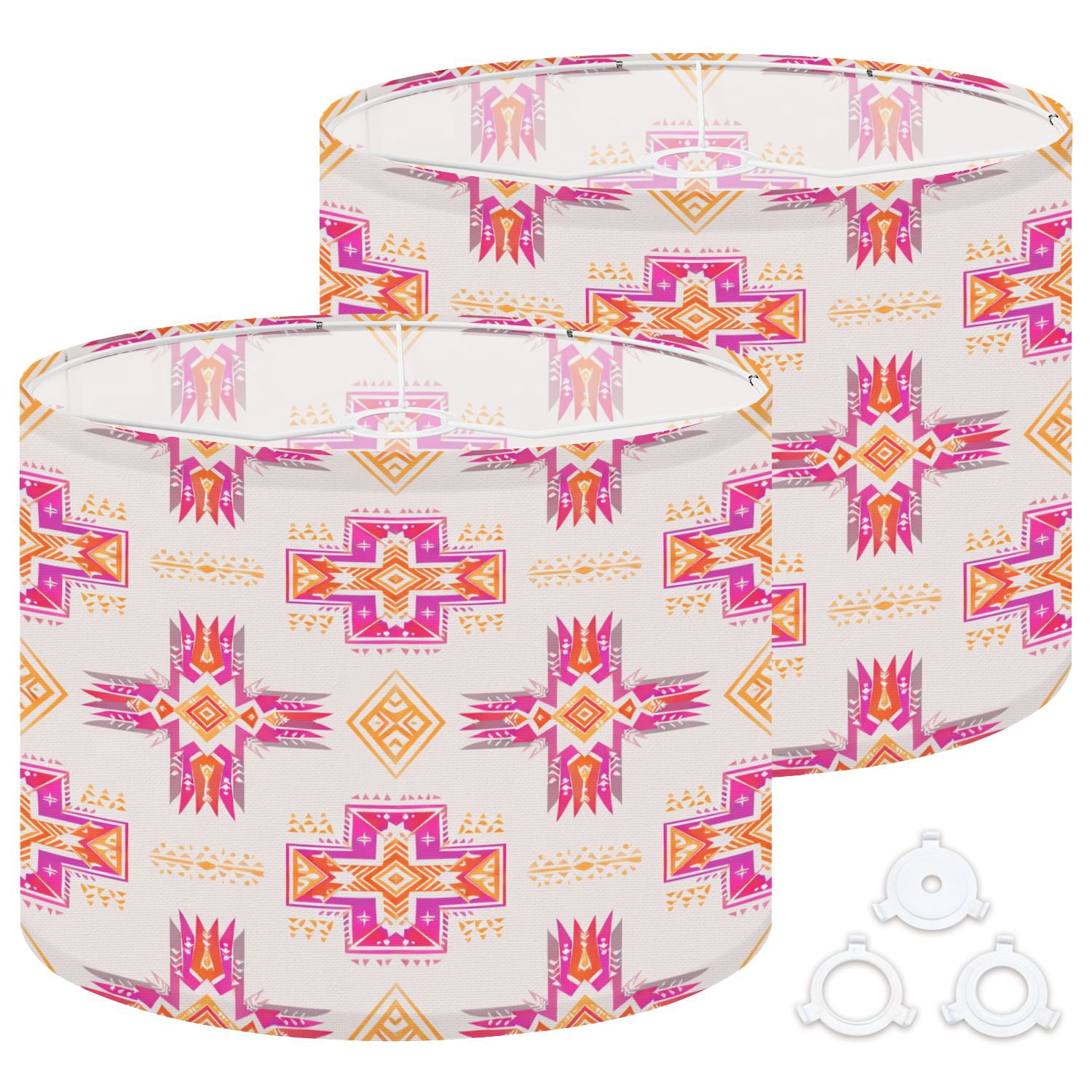 Lamp Shades Set of 2 Easy Assembly Geometric Tribal Cross Pink Orange ...
