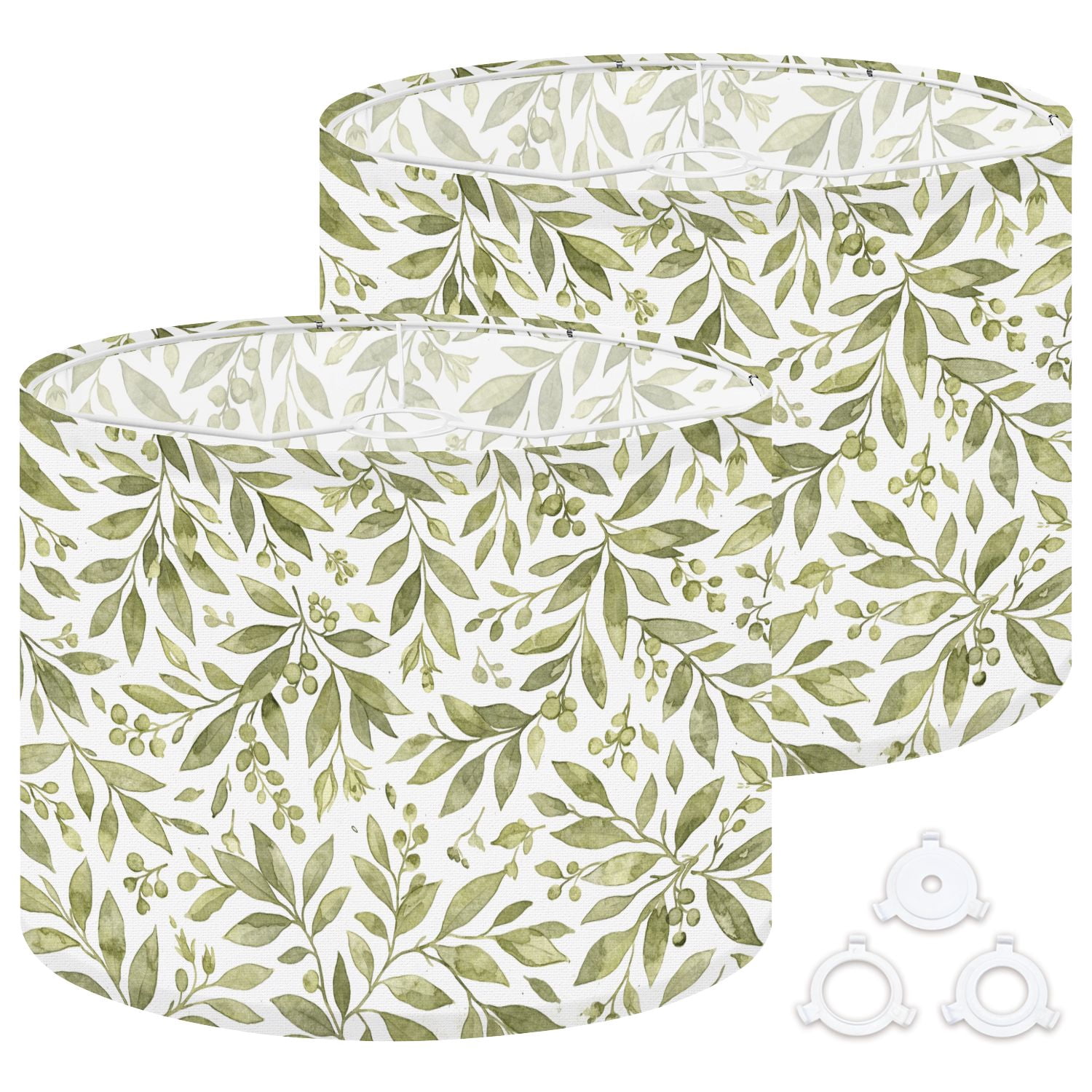 Lamp Shades Set of 2 Easy Assembly Green Olive Branches Leaves ...