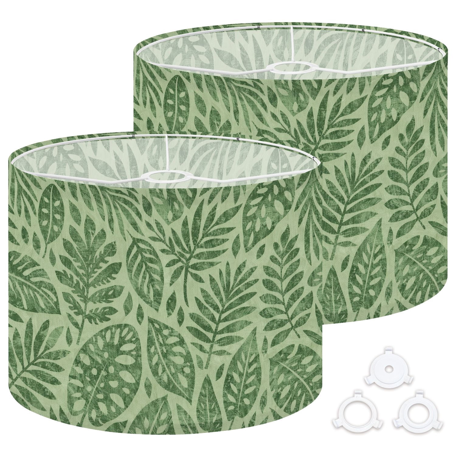Lamp Shades Set of 2 Easy Assembly Green Tropical Leaf Botanical ...