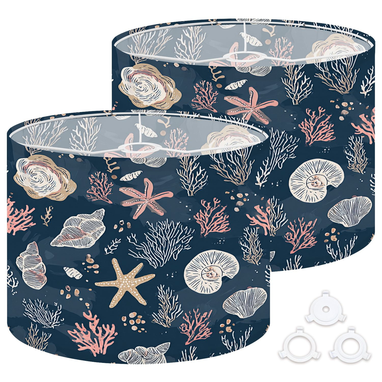 Lamp Shades Set of 2 Easy Assembly Hand Drawn Sea Shells Fossils ...