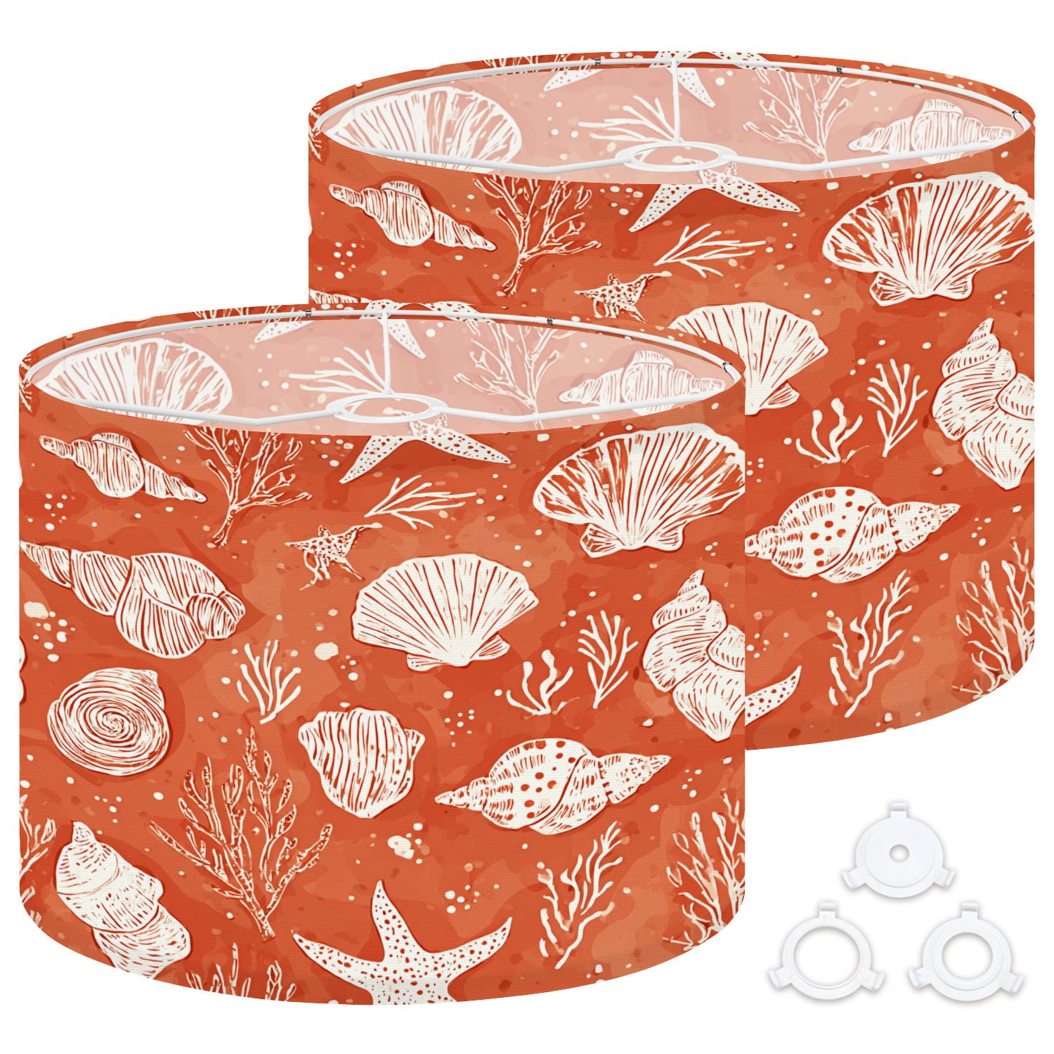 Lamp Shades Set of 2 Easy Assembly Hand Drawn Sea Shells Fossils ...
