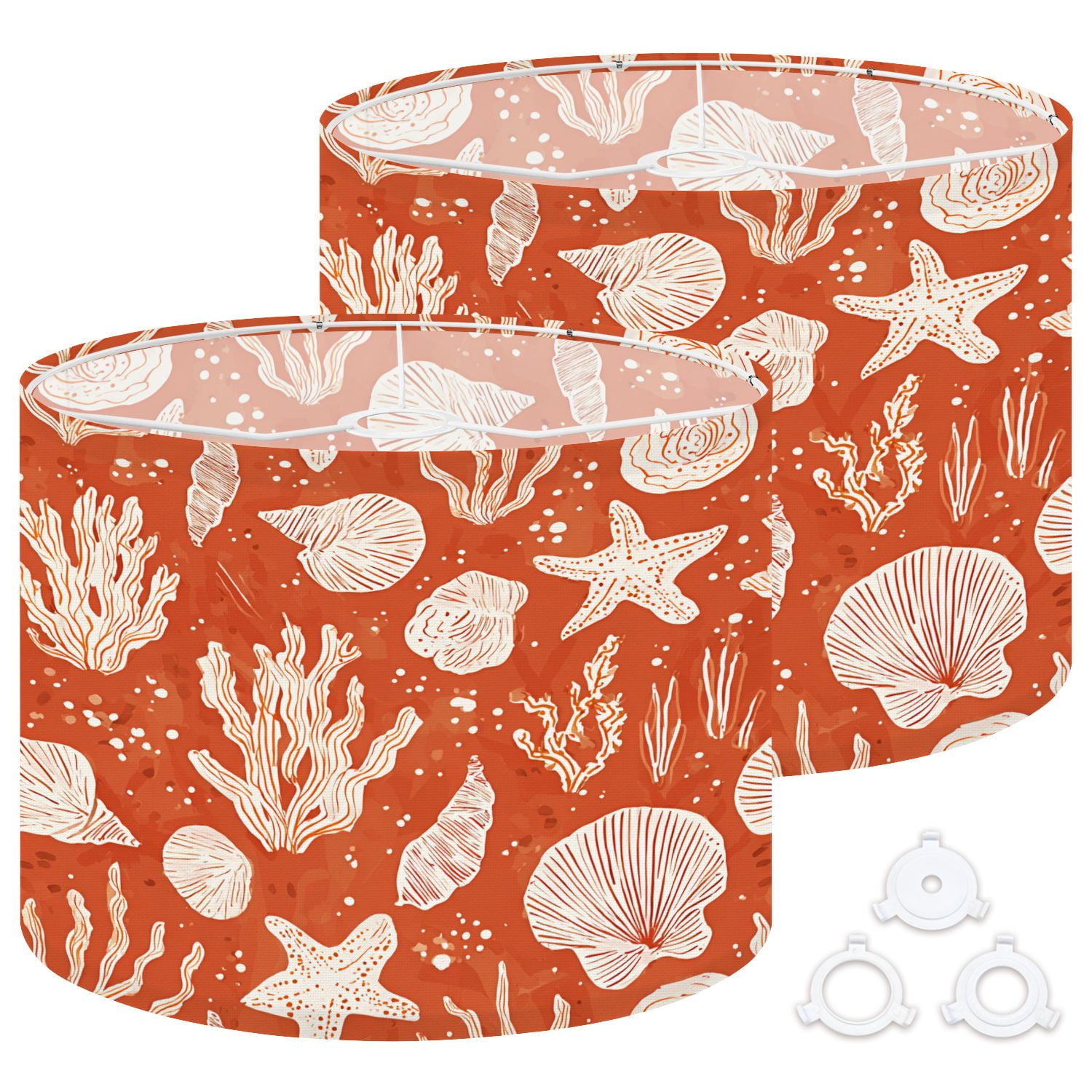 Lamp Shades Set of 2 Easy Assembly Hand Drawn Sea Shells Fossils ...