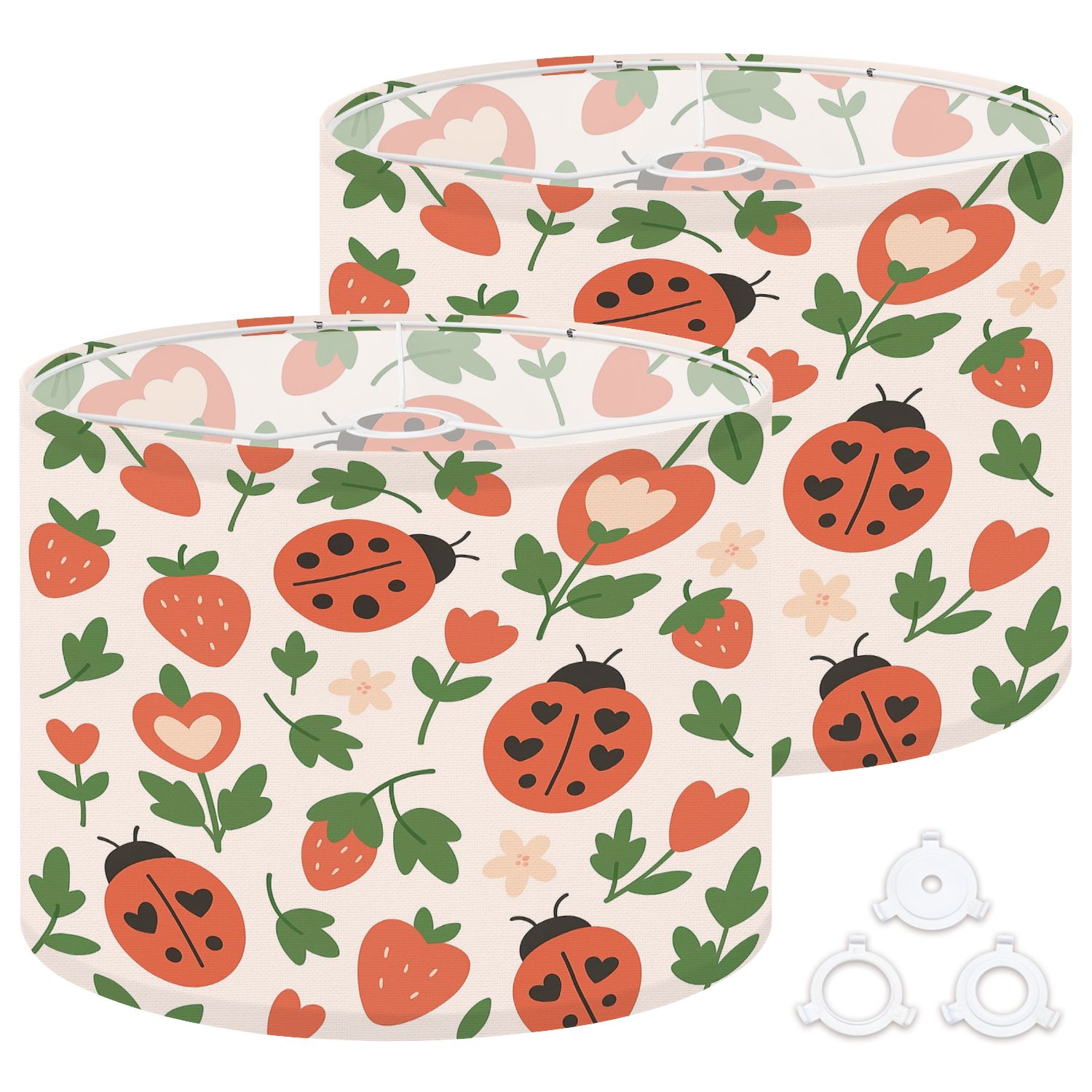 Lamp Shades Set of 2 Easy Assembly Hand drawn ladybug strawberry doodle ...