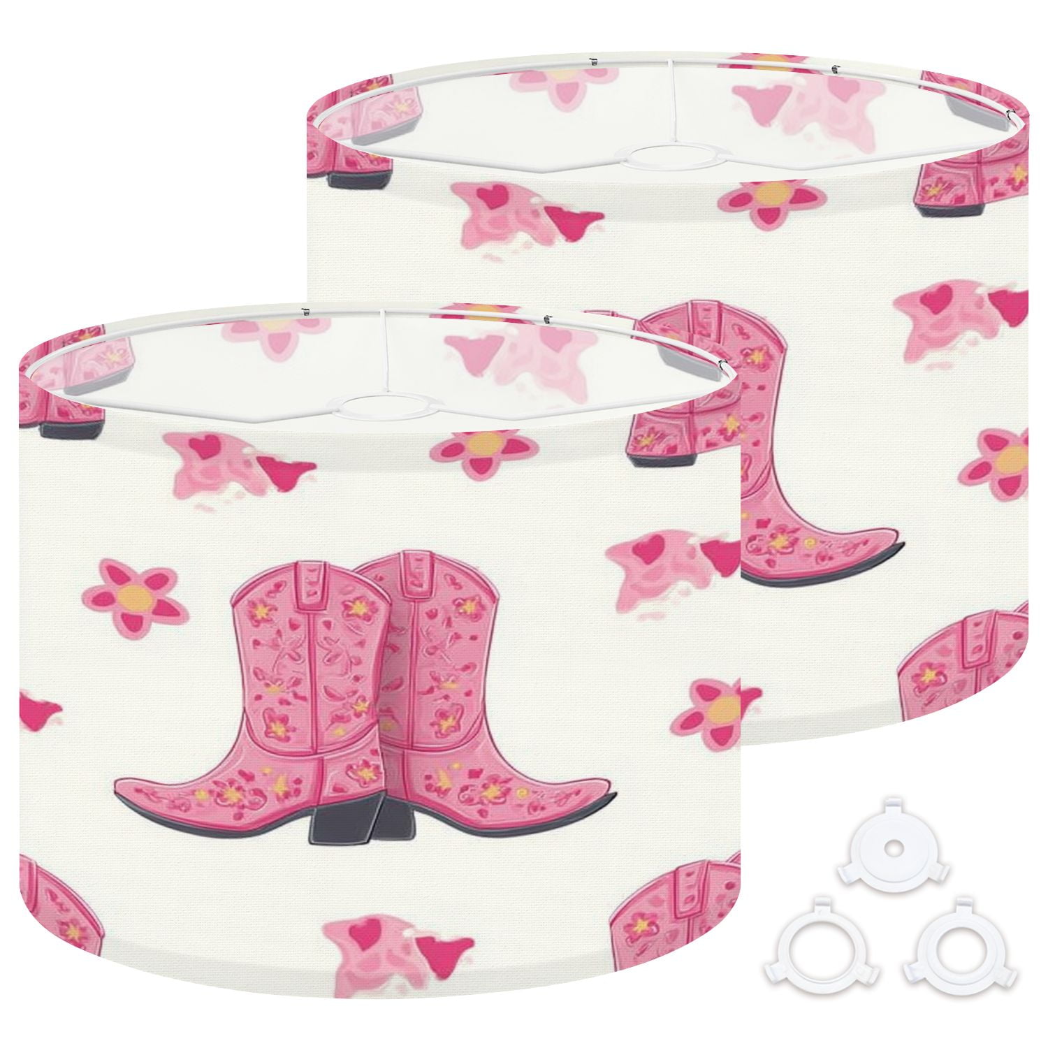 Lamp Shades Set of 2 Easy Assembly Howdy Cowboy boots flowers Western ...