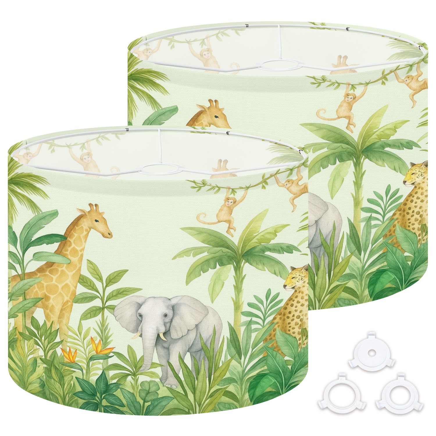 Lamp Shades Set of 2 Easy Assembly Kids Safari jungle Animals nursery ...