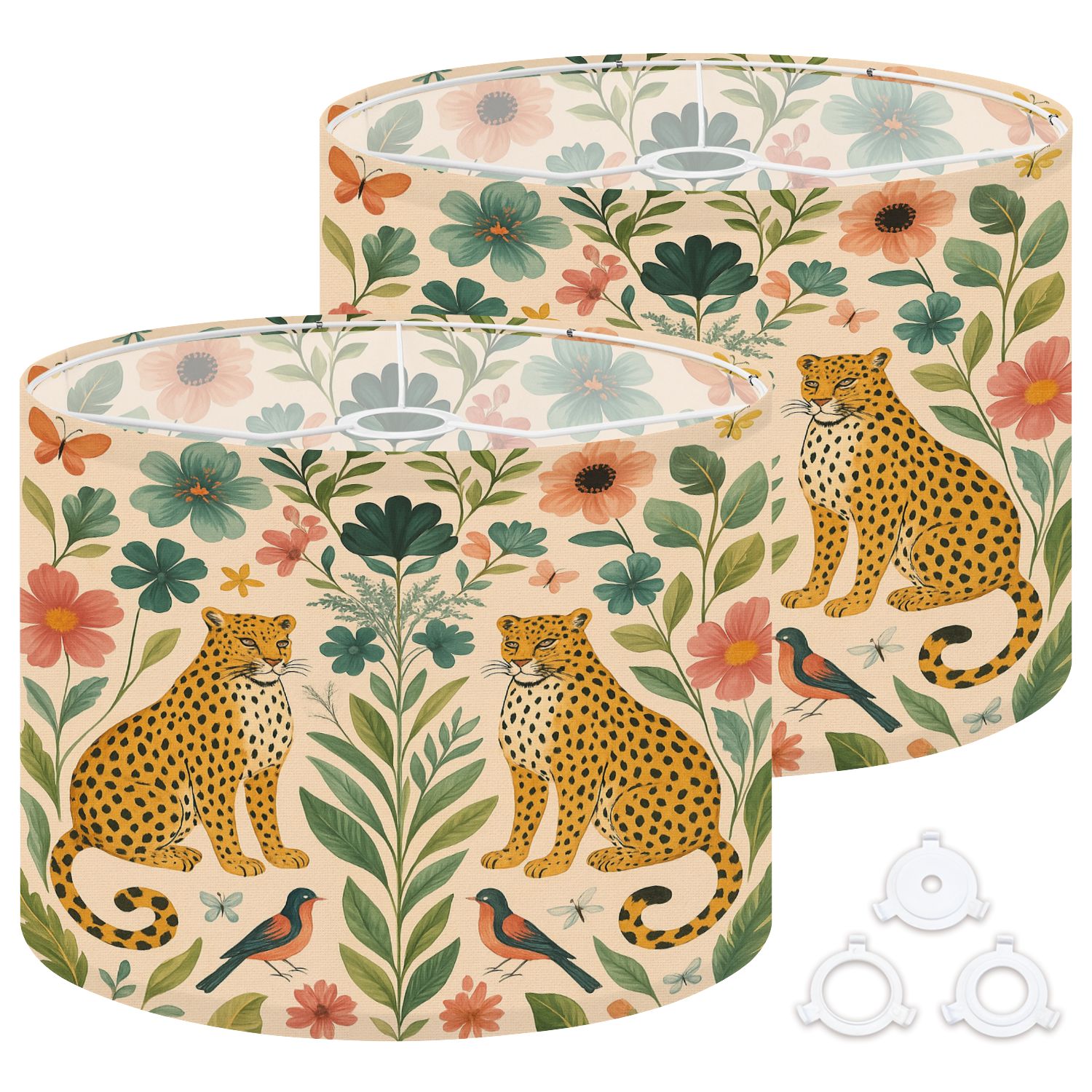Lamp Shades Set of 2 Easy Assembly Leopard Jungle Animal Boho Leaf ...