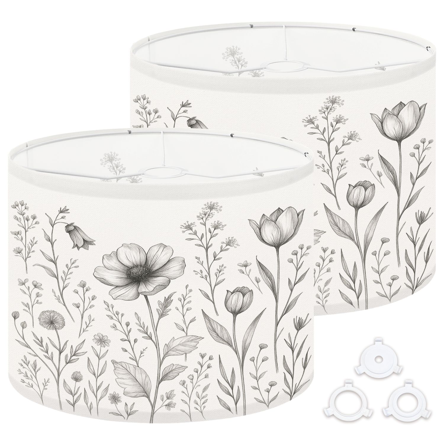 Lamp Shades Set of 2 Easy Assembly Luxury botanical trendy wildflowers ...