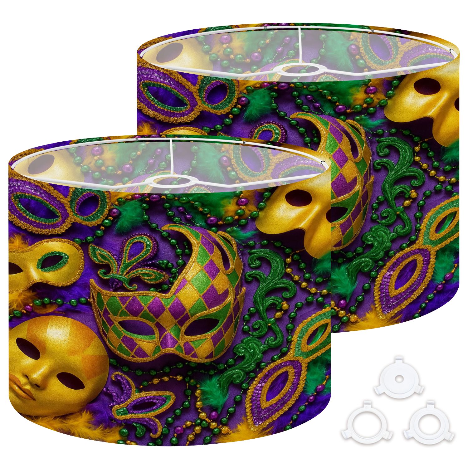 Lamp Shades Set of 2 Easy Assembly Mardi Gras Colorful masks ...