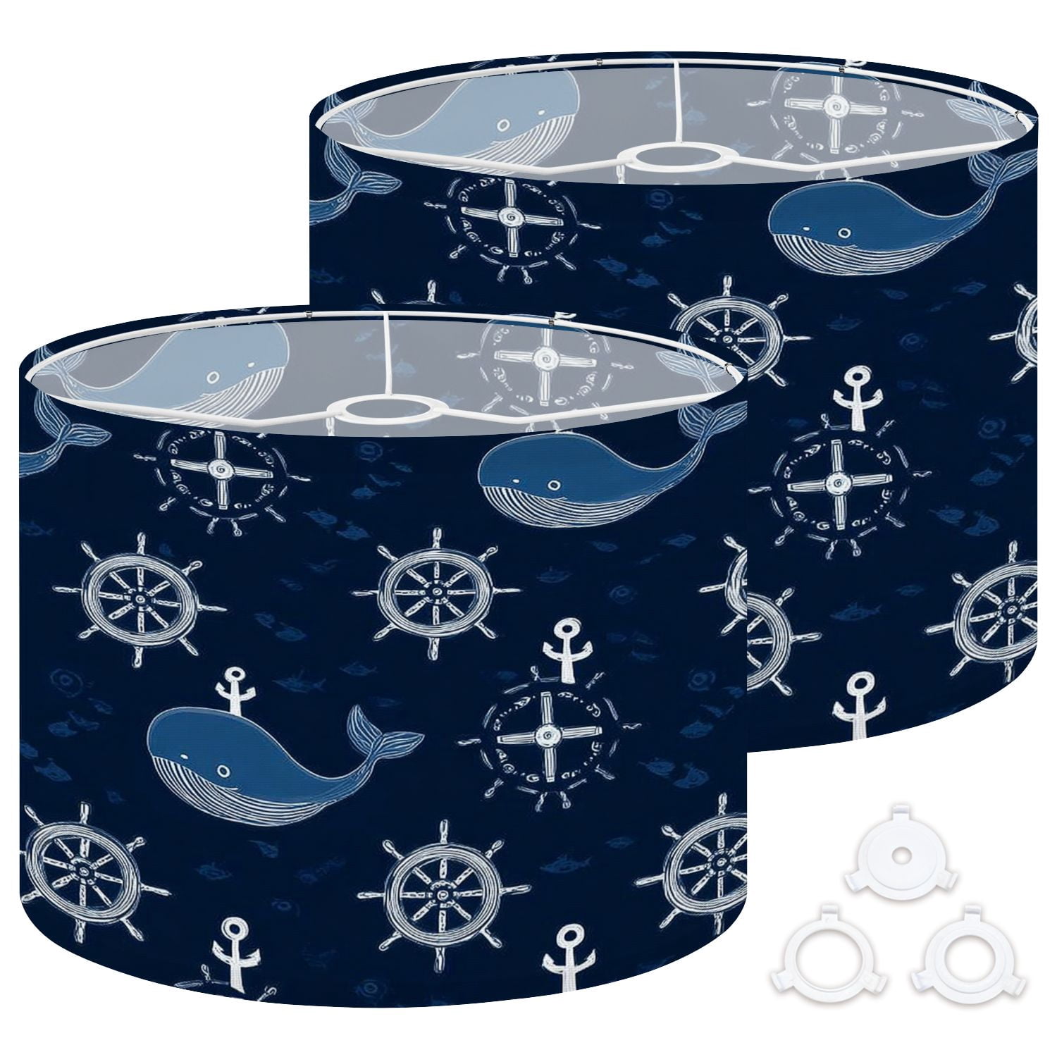 Lamp Shades Set of 2 Easy Assembly Maritime mood nautical whales wheels ...