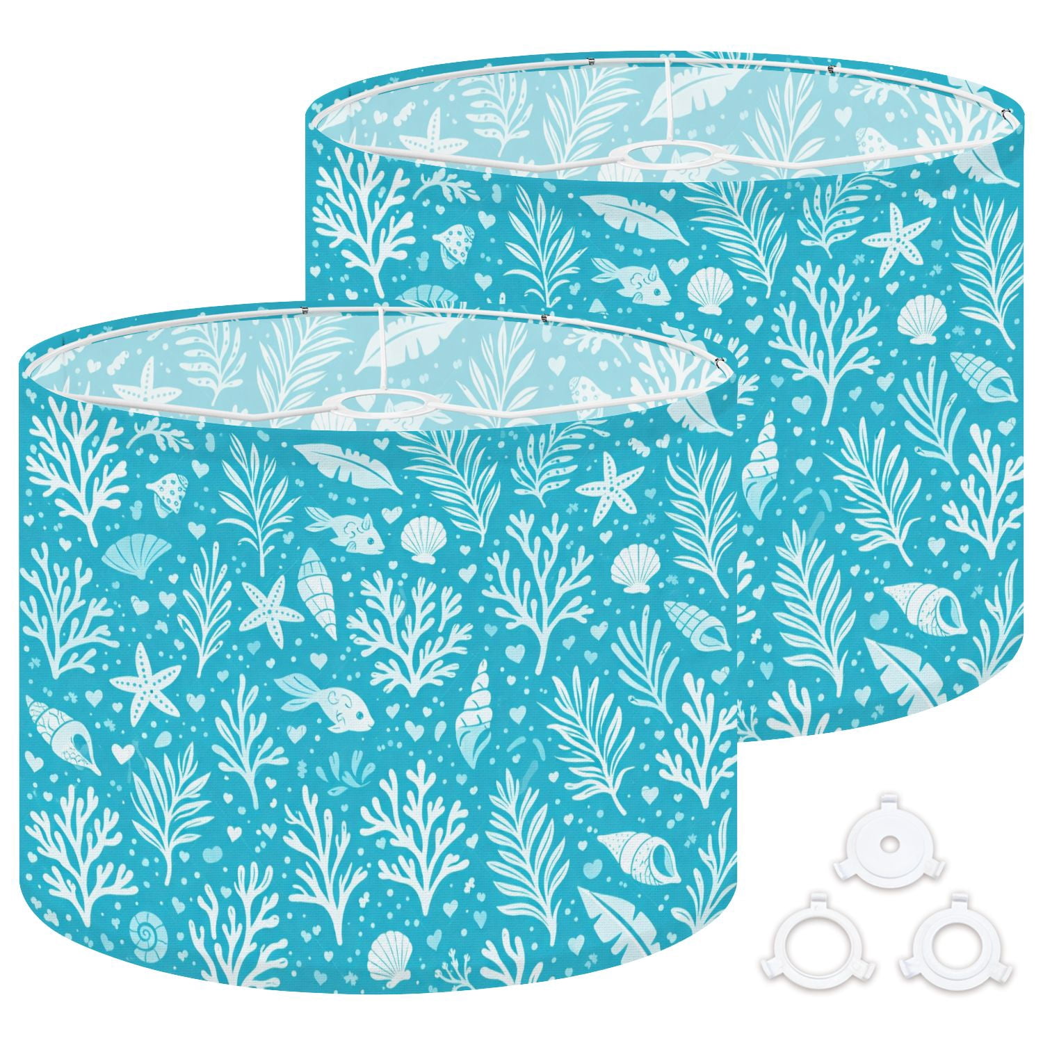 Lamp Shades Set of 2 Easy Assembly Ocean Coral Starfish Fish Shells ...