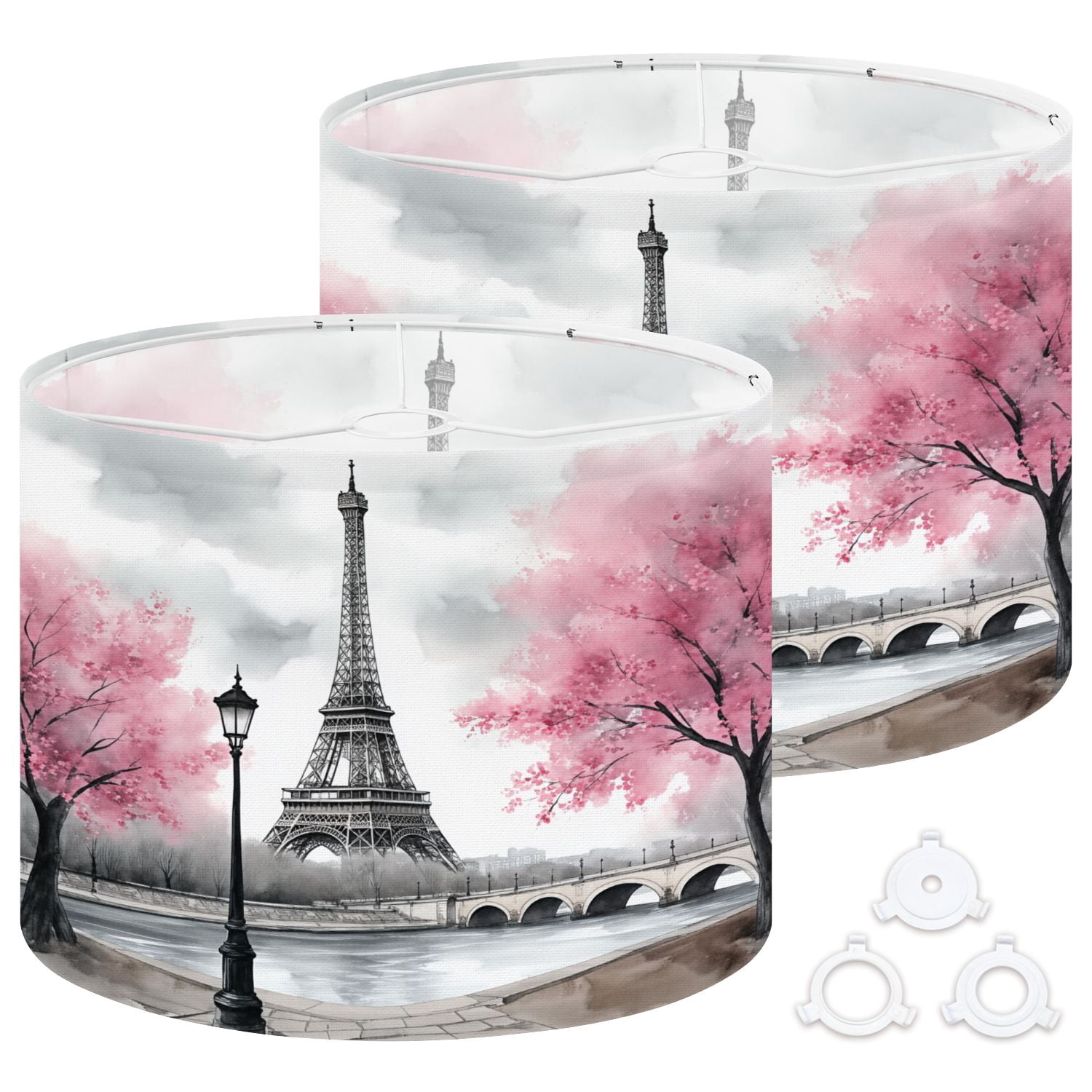 Lamp Shades Set of 2 Easy Assembly Oil Painting Paris european city ...