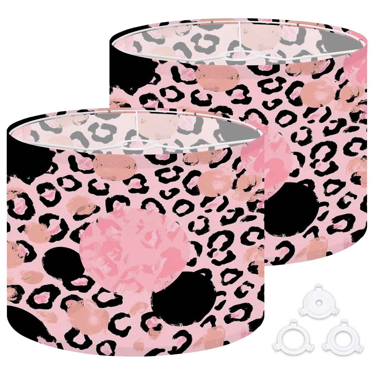 Lamp Shades Set of 2 Easy Assembly Pink leopard s spots hand drawn ...