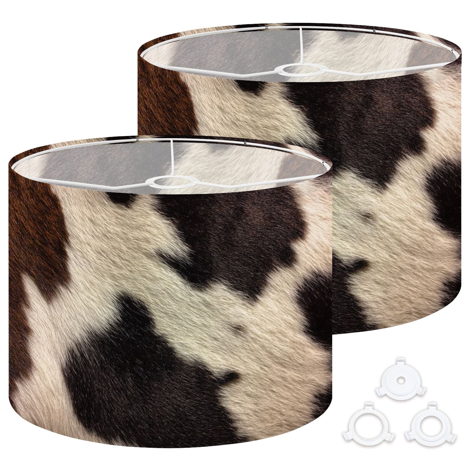 Lamp Shades Set of 2 Easy Assembly Real Cowhide Beautiful white brown ...