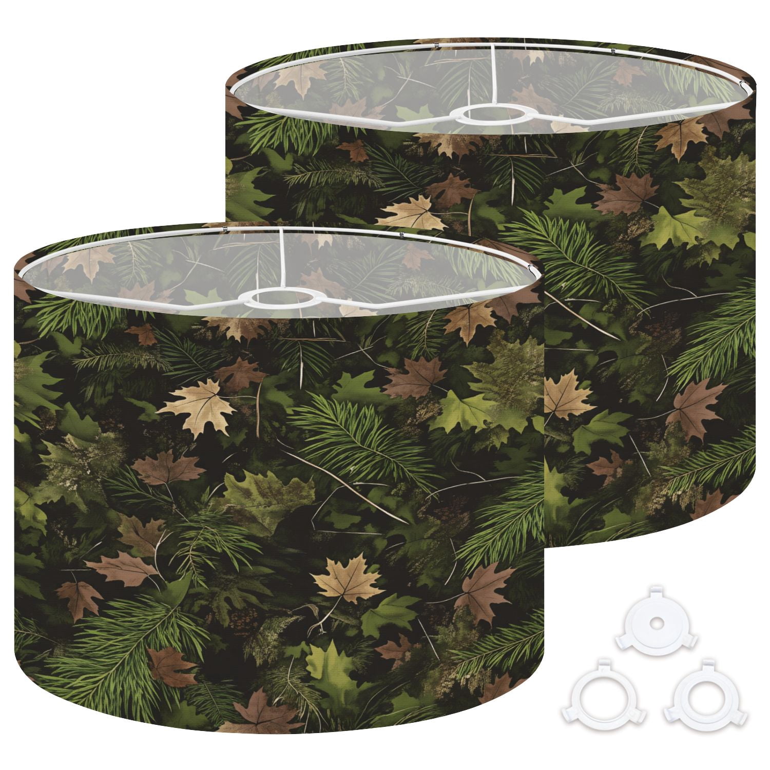 Lamp Shades Set of 2 Easy Assembly Realistic camouflage Conifer leaves ...