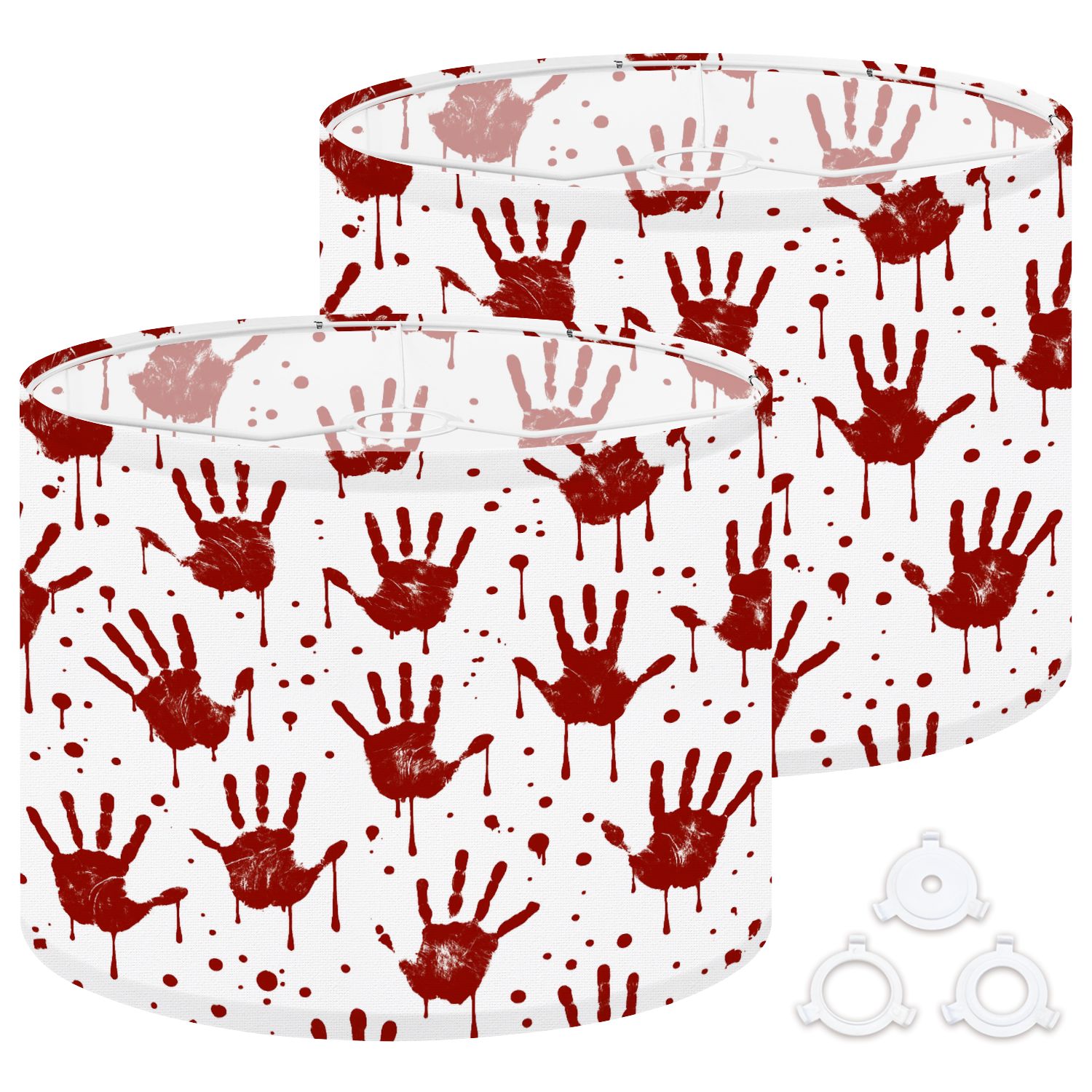 Lamp Shades Set of 2 Easy Assembly Red Bloody Scary Hands White Symbol ...