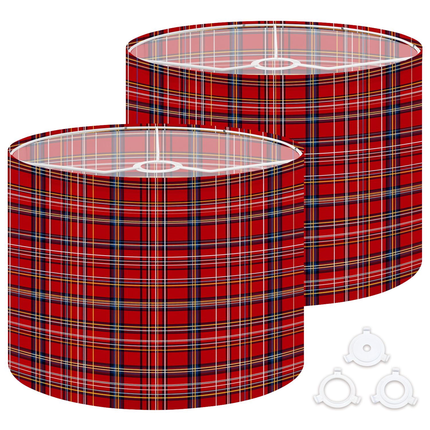 Lamp Shades Set of 2 Easy Assembly Tartan plaid check plaid blue red ...