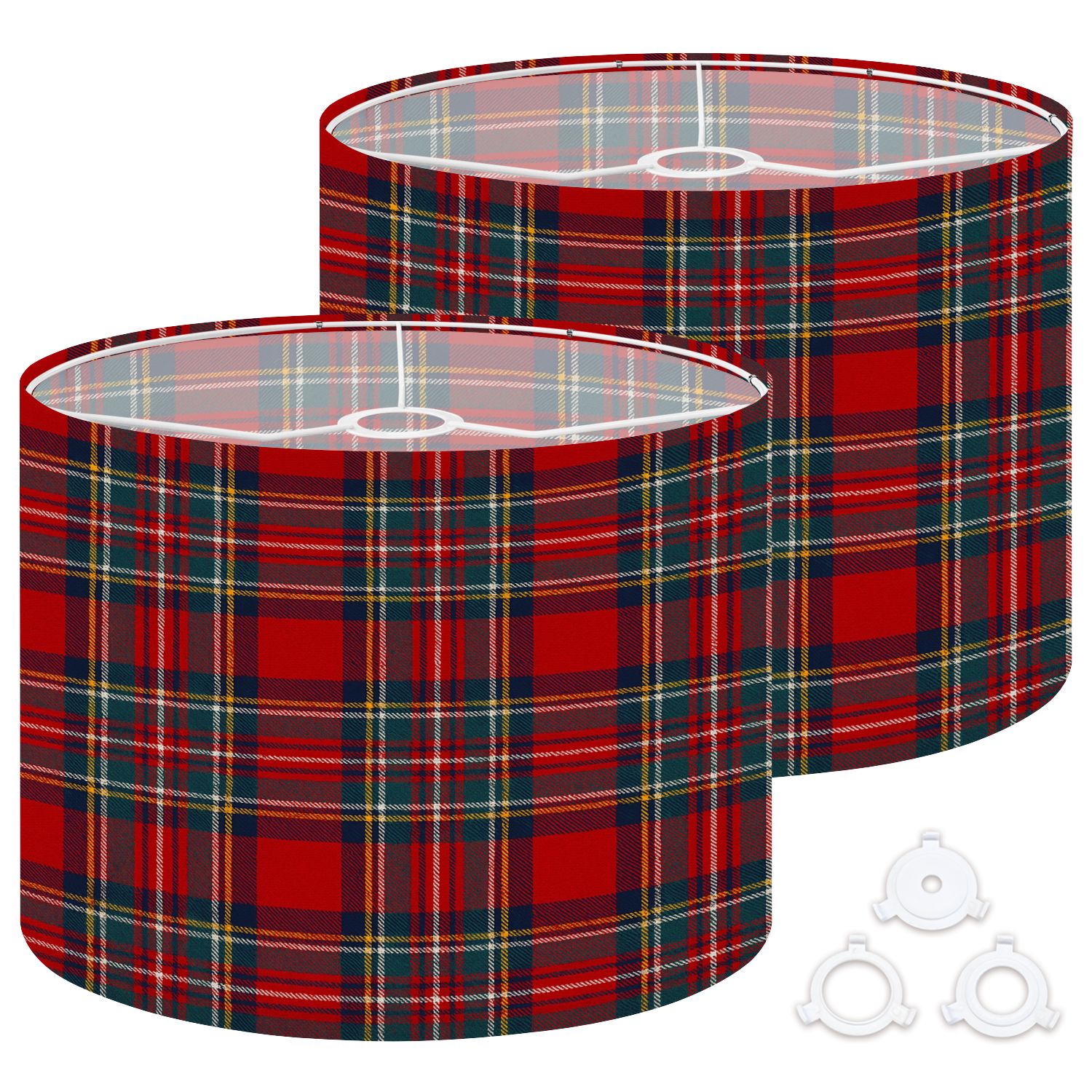 Lamp Shades Set of 2 Easy Assembly Tartan plaid check plaid blue red ...