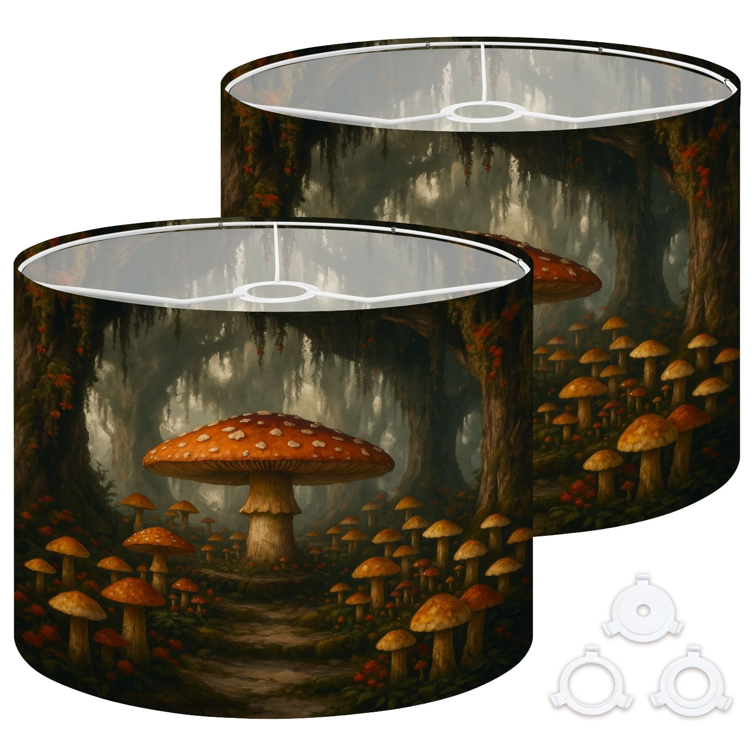 Lamp Shades Set of 2 Easy Assembly Vintage Mushrooms Dark Cottagecore ...