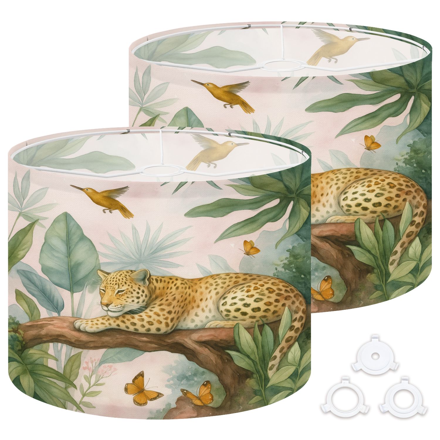 Lamp Shades Set of 2 Easy Assembly Watercolor tropical leopard animal ...